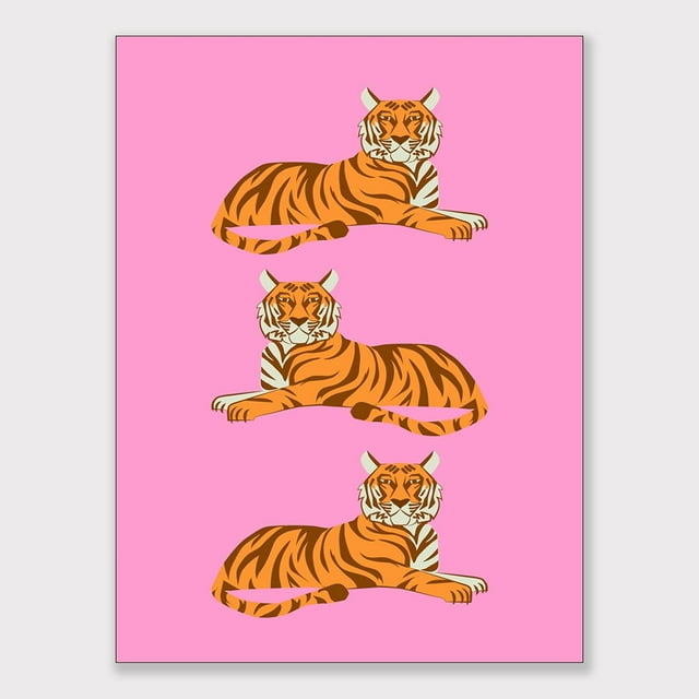 Alouya Mid Century Modern Pink Tiger Canvas Wall Art Tiger Wall Decor