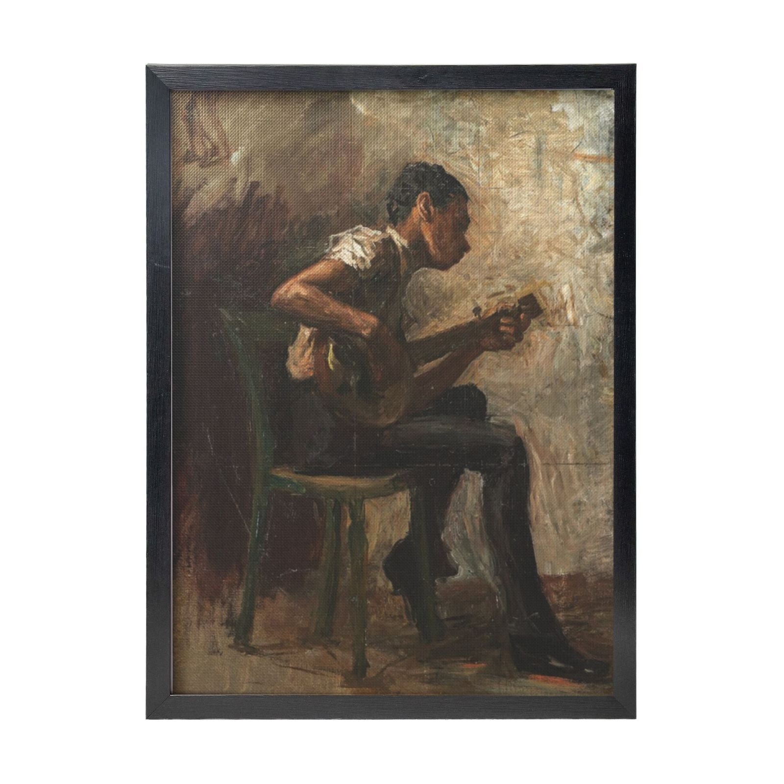 ALOUYA Monem Art Vintage Boy Playing Banjo Painting Poster - Retro ...