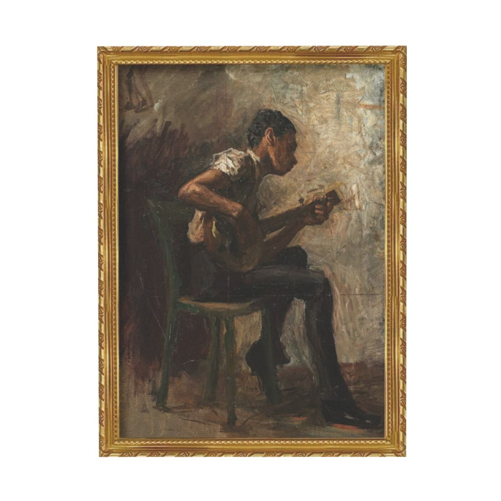 ALOUYA Monem Art Vintage Boy Playing Banjo Painting Poster - Retro ...