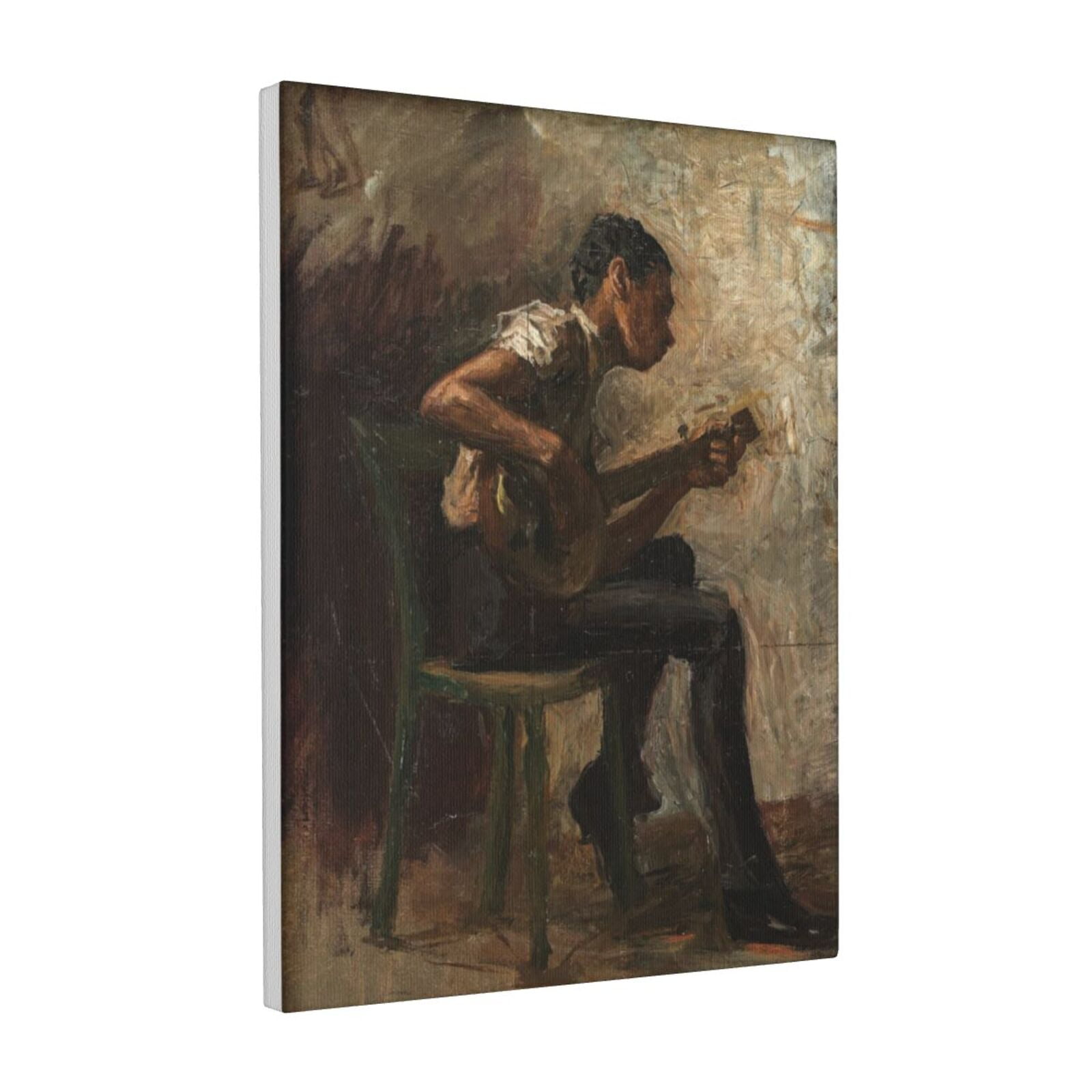 ALOUYA Monem Art Vintage Boy Playing Banjo Painting Poster - Retro ...