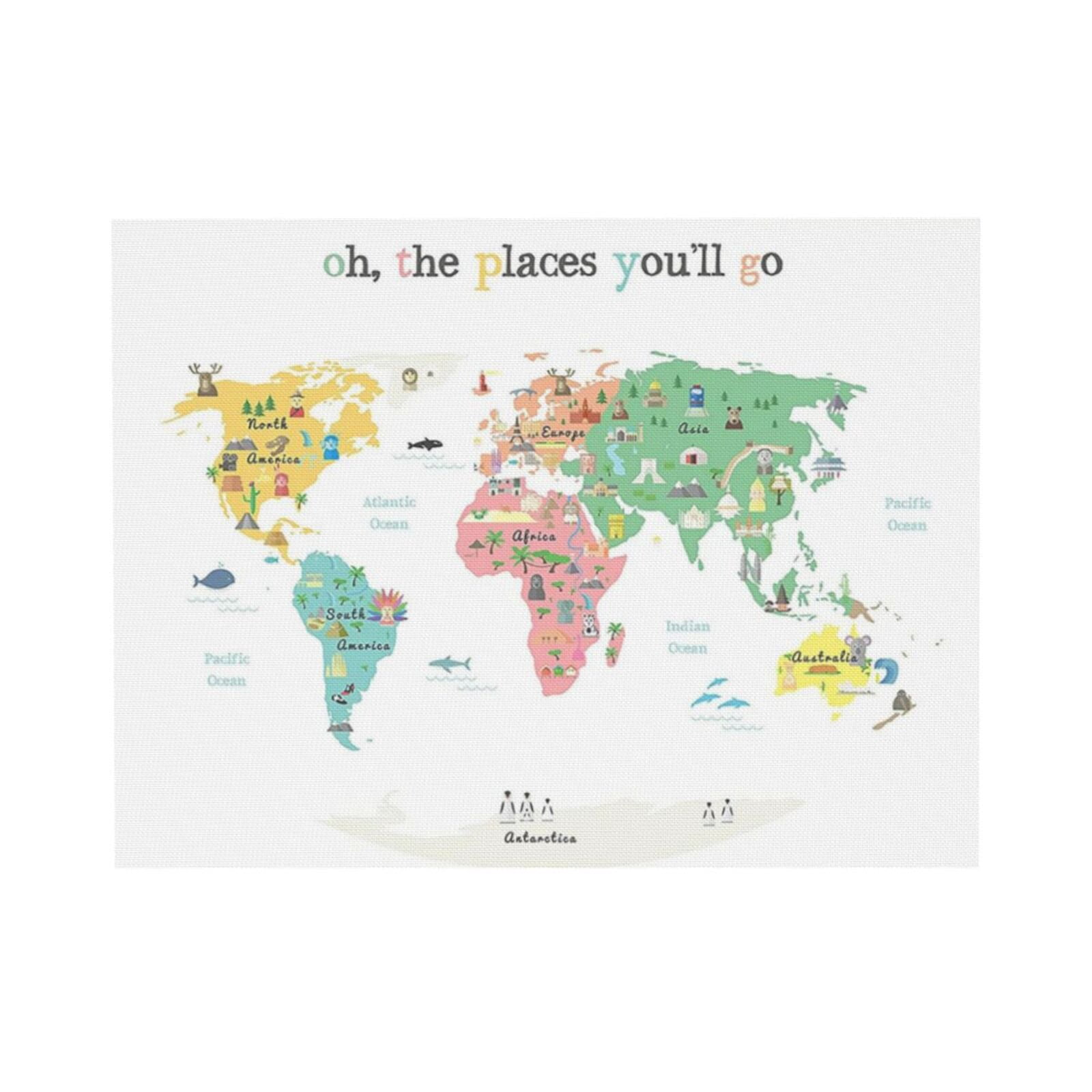 ALOUYA "Oh The Places You'll Go" Children's Illustrated World Map ...