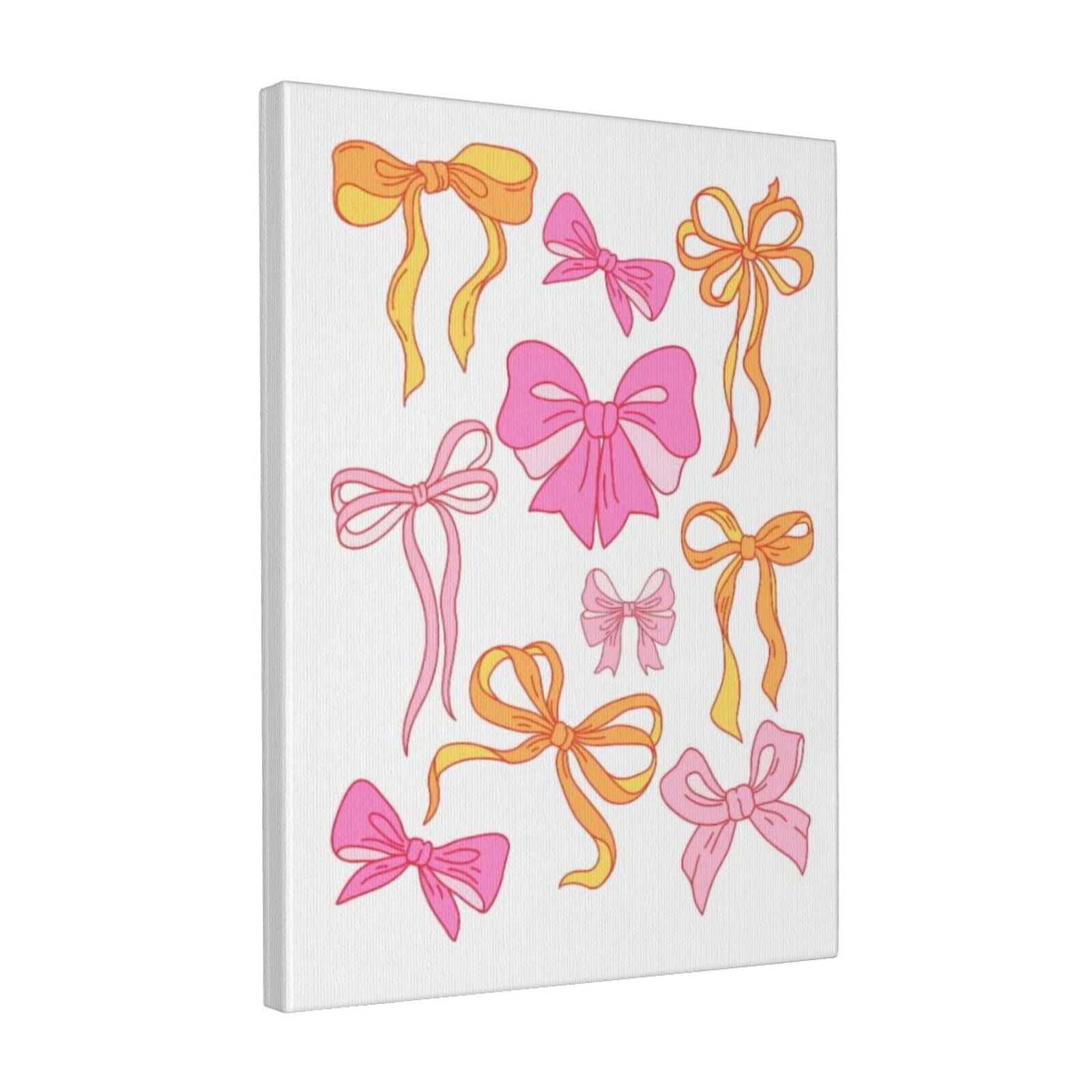 ALOUYA Pink and Orange Wall Art Preppy Things Aesthetic Bow Decor Art ...