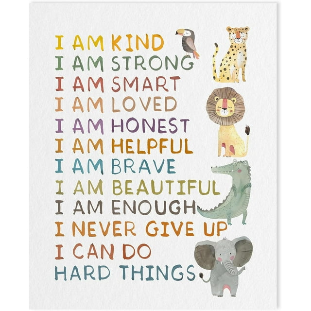 ALOUYA Positive Affirmations Print Wall Decor: I Am Kind I Am Smart I ...