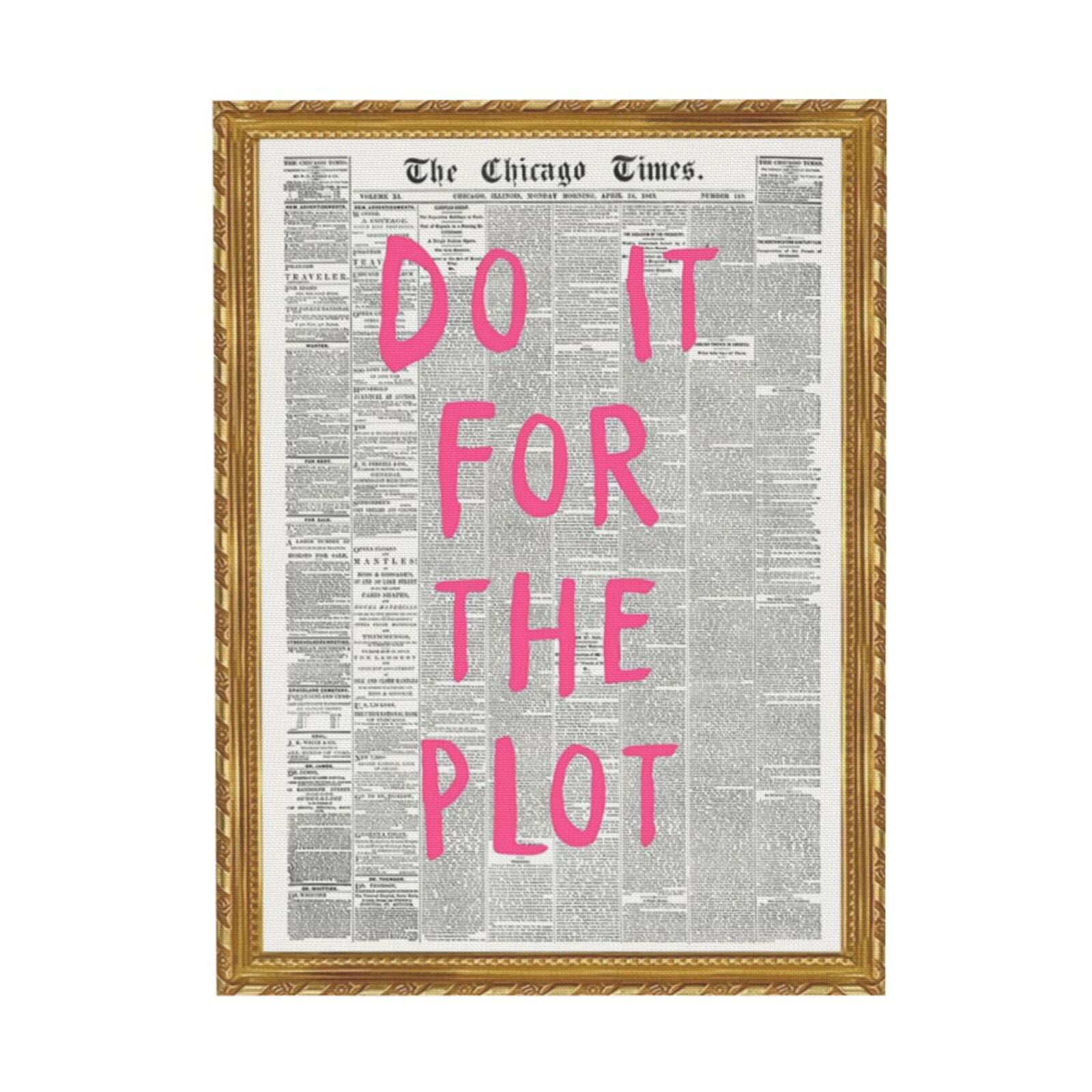 ALOUYA Retro Newspaper Posters Pink Preppy Canvas Wall Art Trendy Art ...