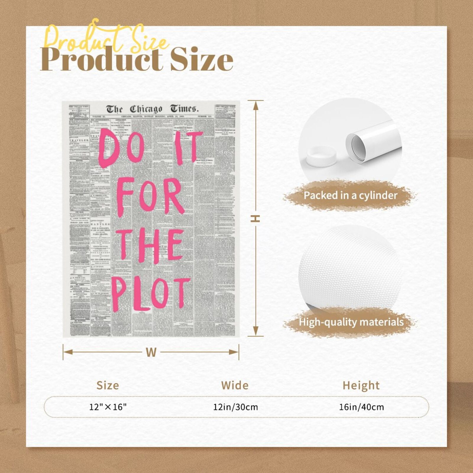 ALOUYA Retro Newspaper Posters Pink Preppy Canvas Wall Art Trendy Art ...