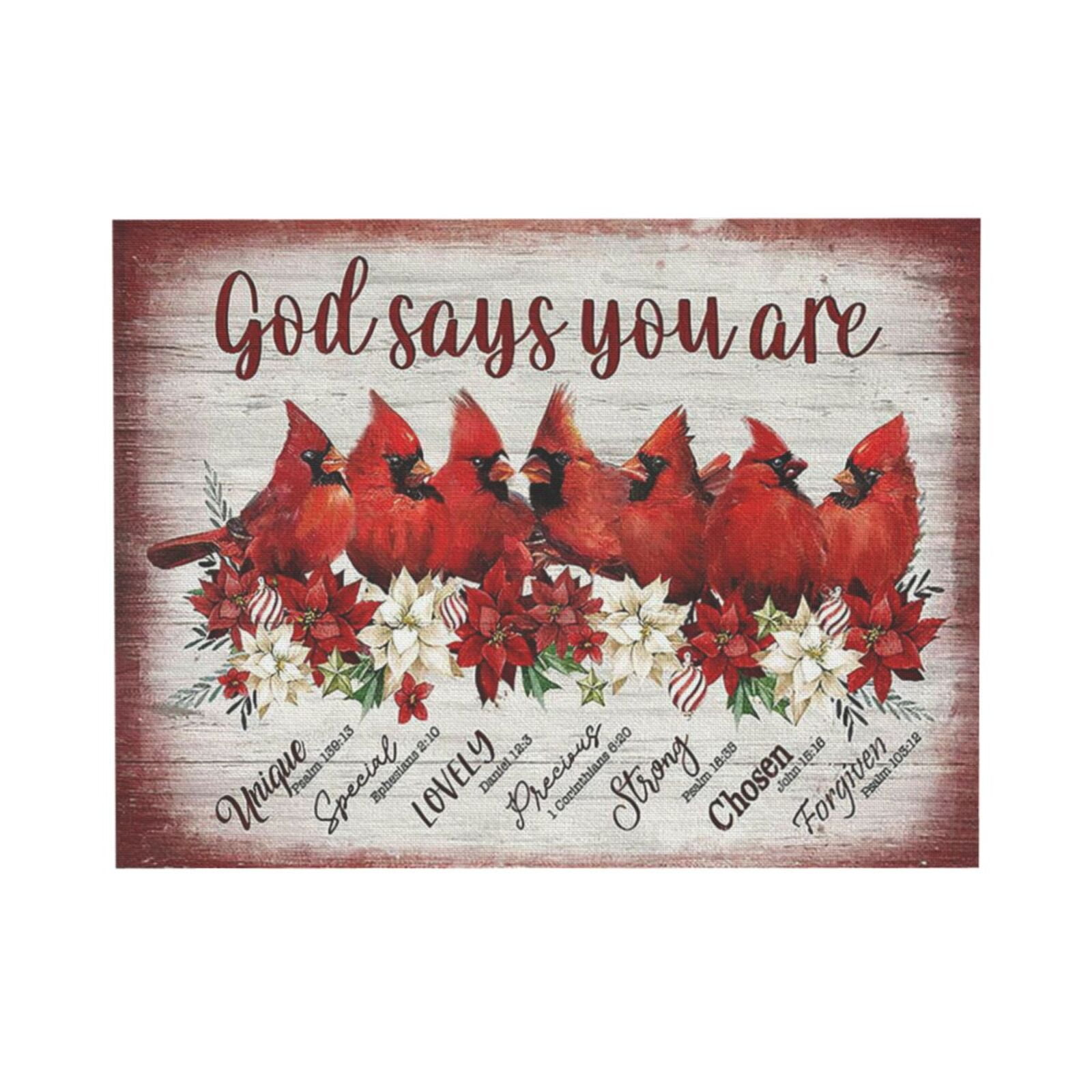 ALOUYA Rustic Cardinal Wall Art Red Bird Flower God Says You Are Wall ...