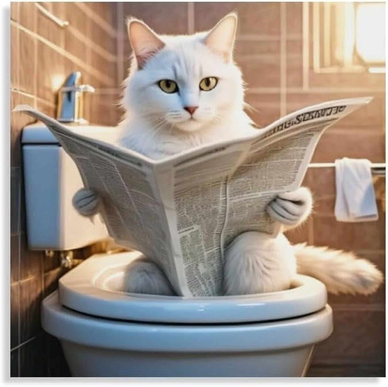 ALOUYA Square Canvas Bathroom Decor Angora cat Wall Decor Poster ...
