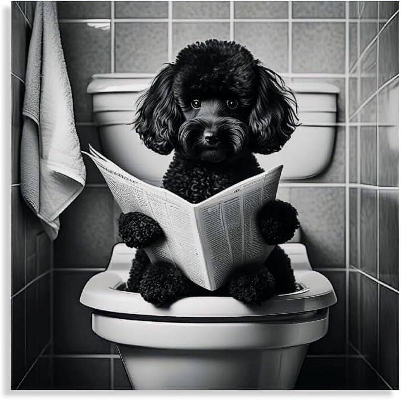 ALOUYA Square Canvas Bathroom Decor Black Poodle Dog Wall Decor Poster ...
