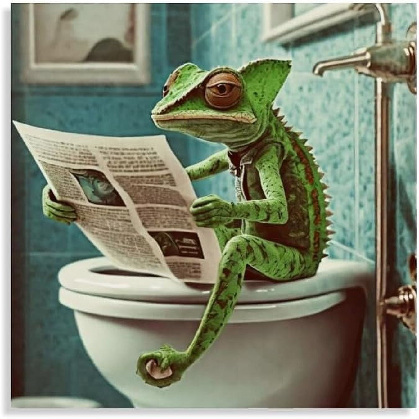 ALOUYA Square Canvas Bathroom Decor Chameleon Wall Decor Poster Animals ...