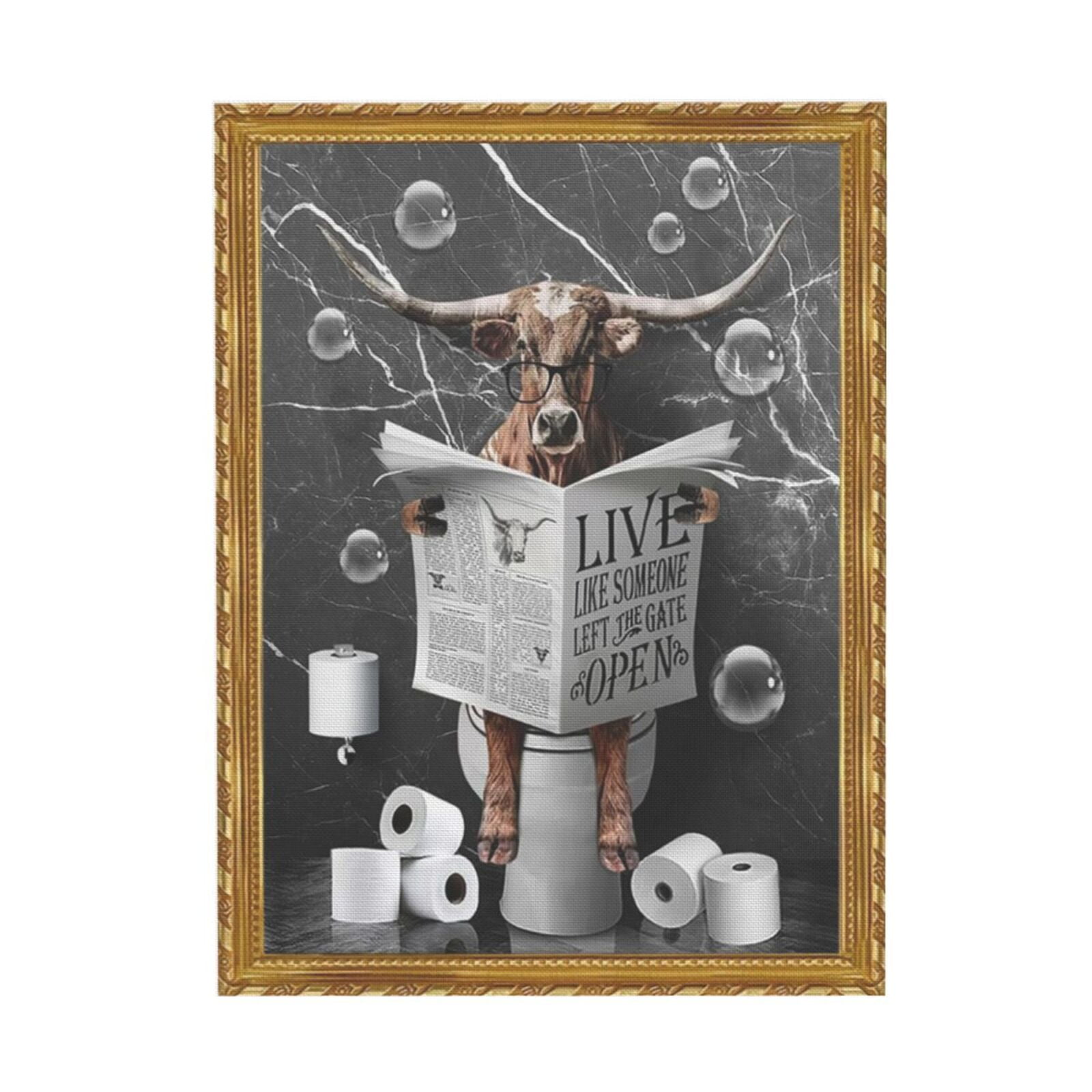 ALOUYA Texas Longhorn Cow Bathroom Wall Art Funny Highland Cow in ...