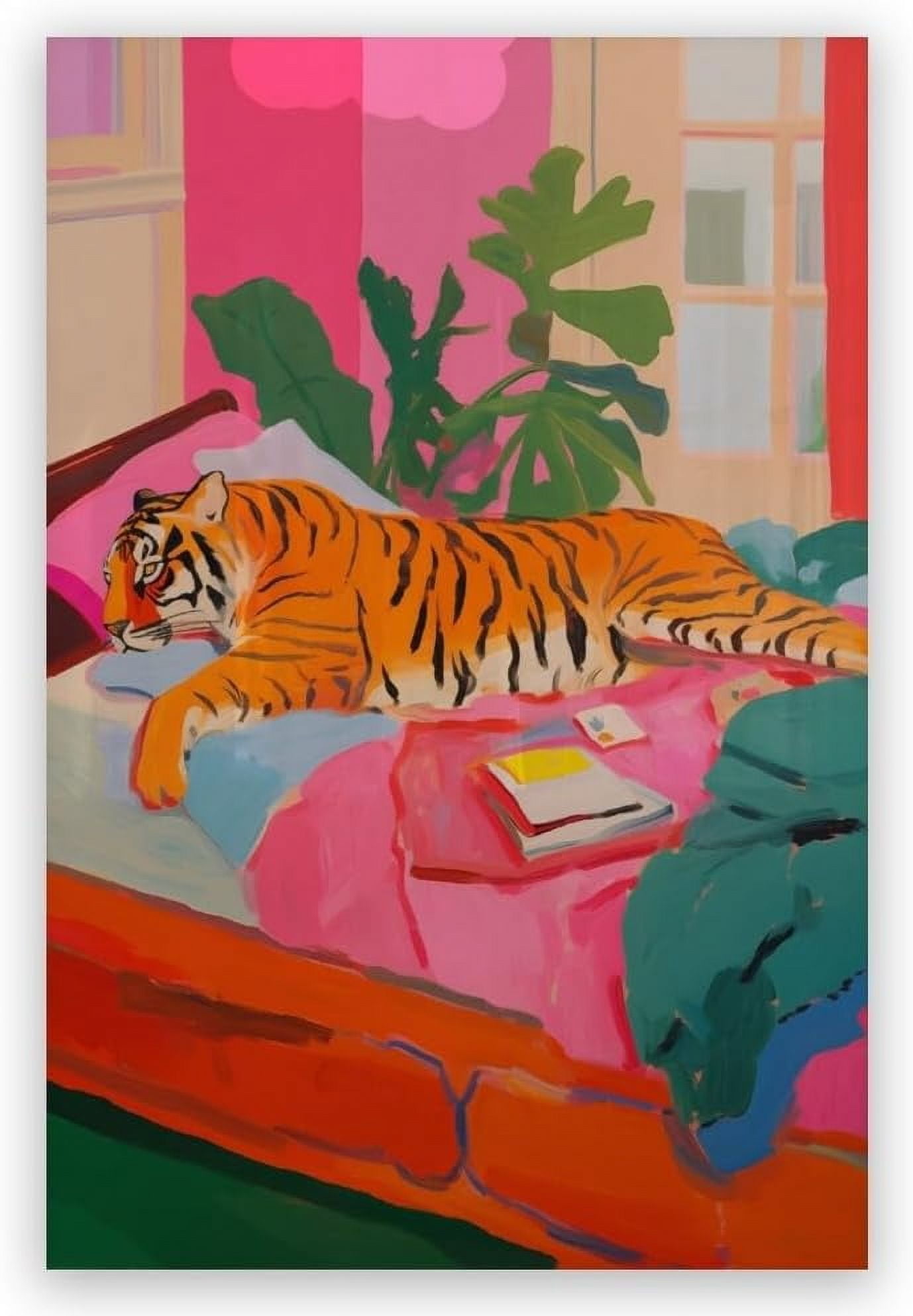 ALOUYA Tiger in Bed Poster Trendy Wild Animals Tiger Decor Maximalist ...
