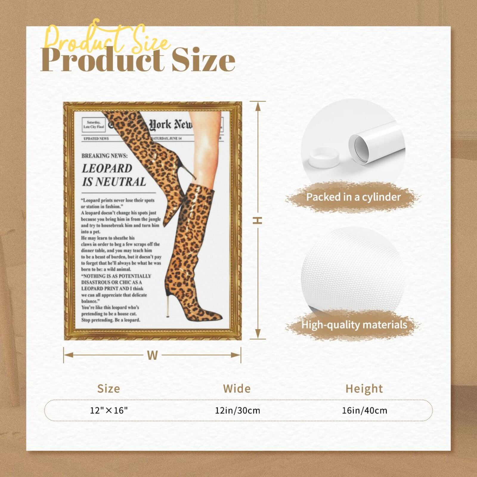 ALOUYA Trendy Newspaper Wall Art Vintage Leopard Boots Poster Feminist ...