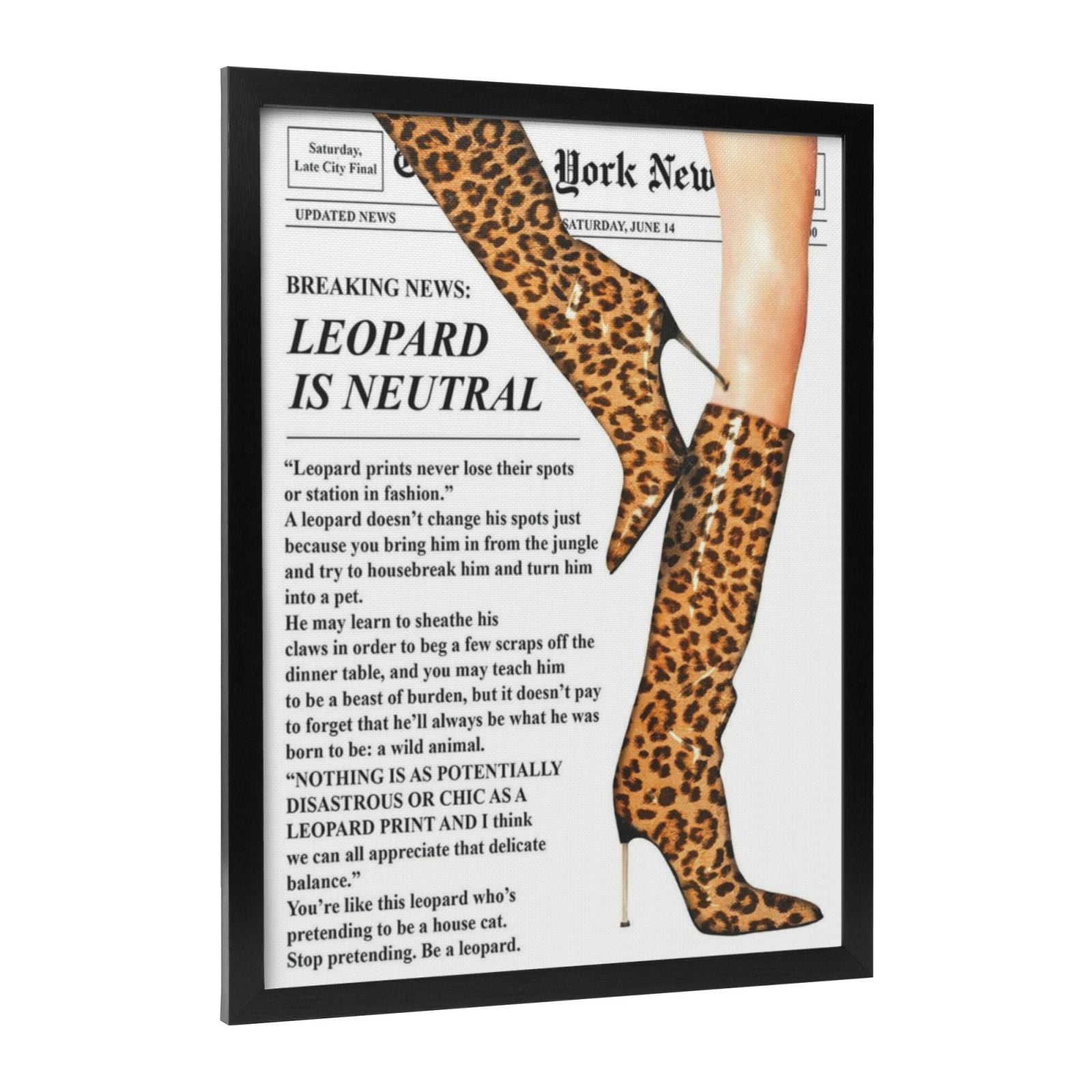 ALOUYA Trendy Newspaper Wall Art Vintage Leopard Boots Poster Feminist ...