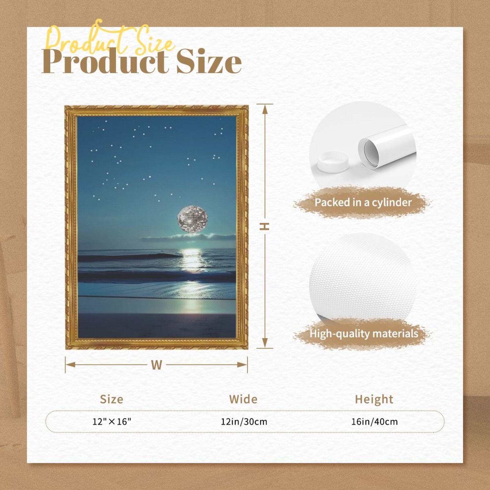 ALOUYA Trendy Night Beach Scenery Wall Art Abstract Moon Disco Ball ...