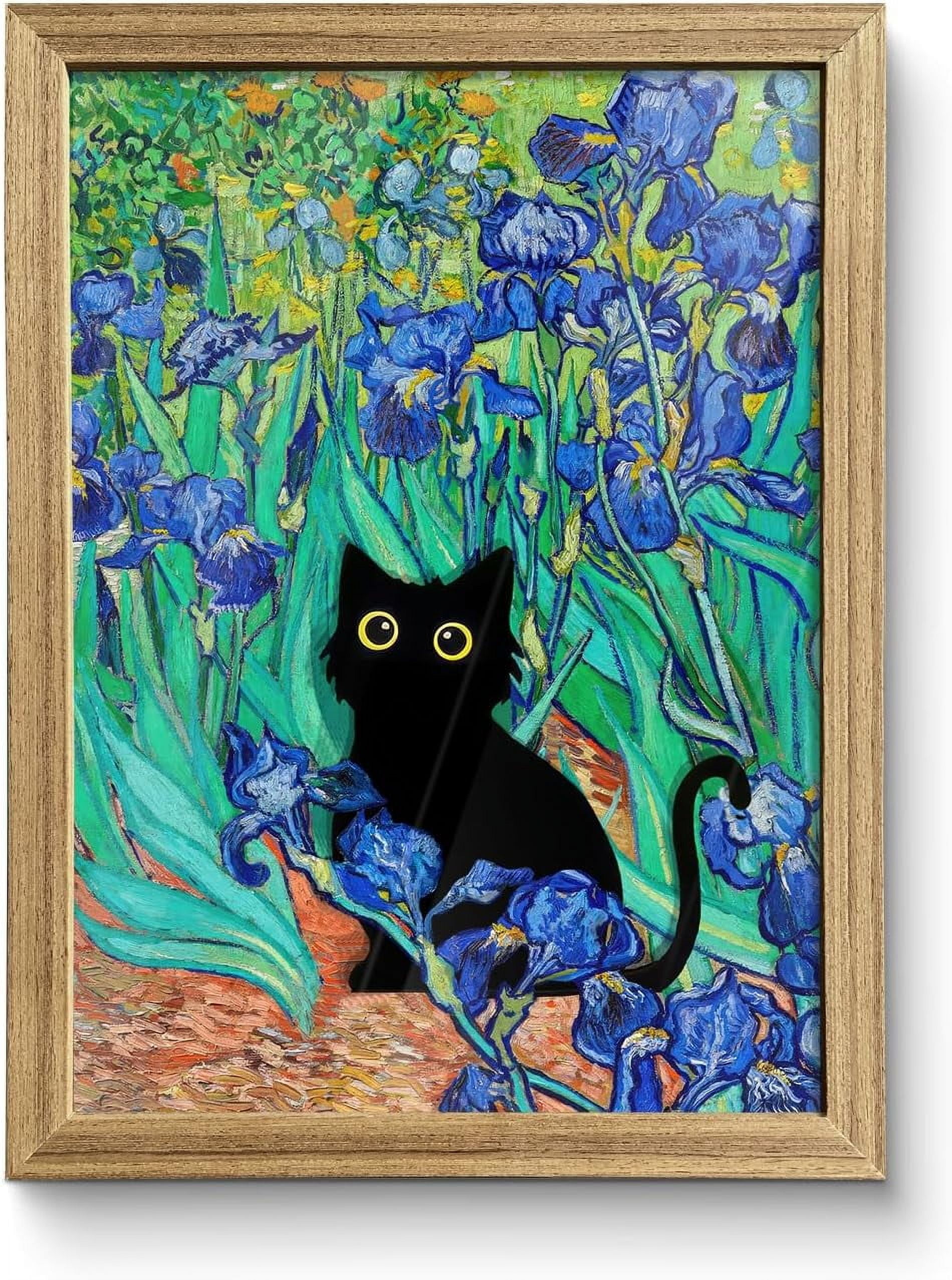 ALOUYA Van Gogh Irises Wall Art - WoodFunny Black Cat Canvas Wall Decor ...