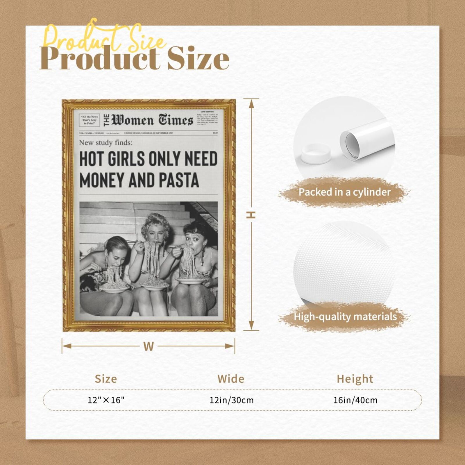 ALOUYA Vintage Black And White Girls Newspaper Wall Art Funky Hot Girl Food Italian Pasta Canvas ...