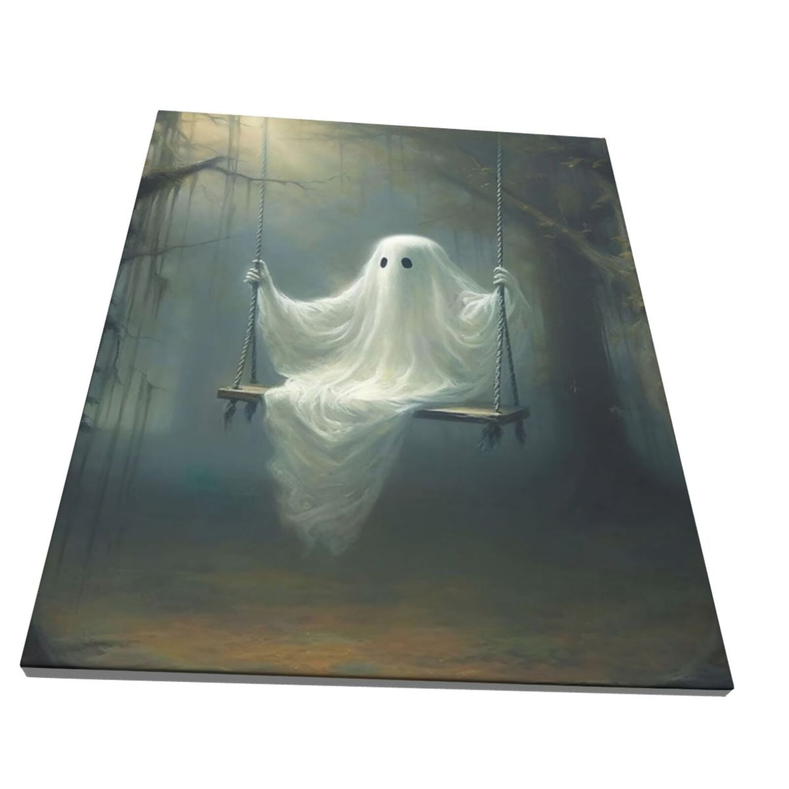 ALOUYA Vintage Cute Ghost Canvas Wall Art, Funny Ghost on A Swing in ...