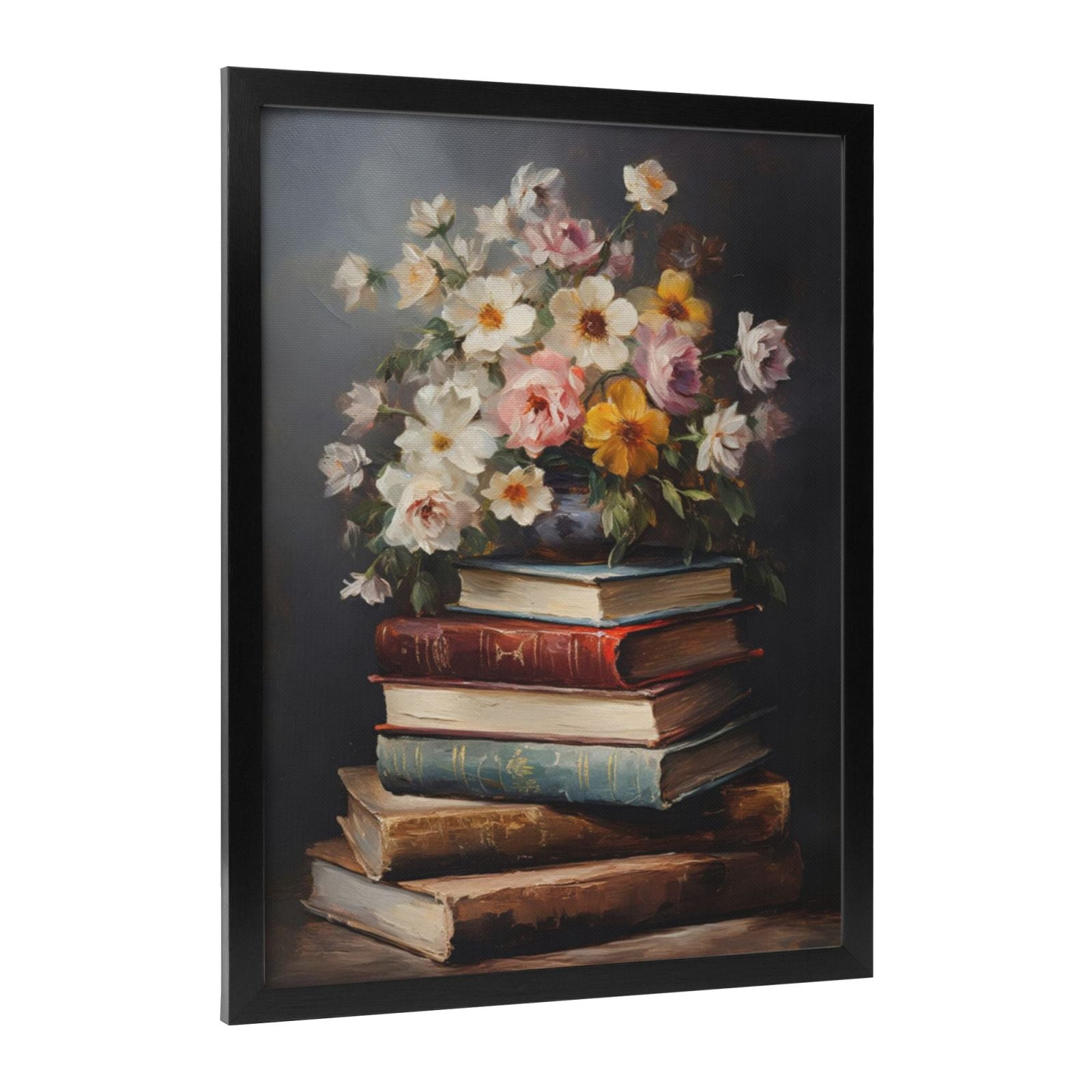 ALOUYA Vintage Floral Wall Art Moody Flower Books Still Life Art Oil Painting Prints Pictures ...