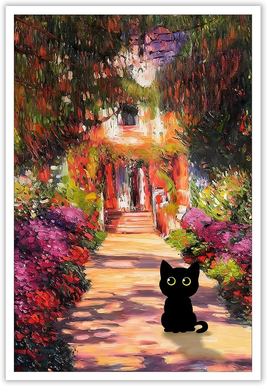 ALOUYA Vintage Monet Garden Cat Canvas Wall Art Famous Oil Paintings ...