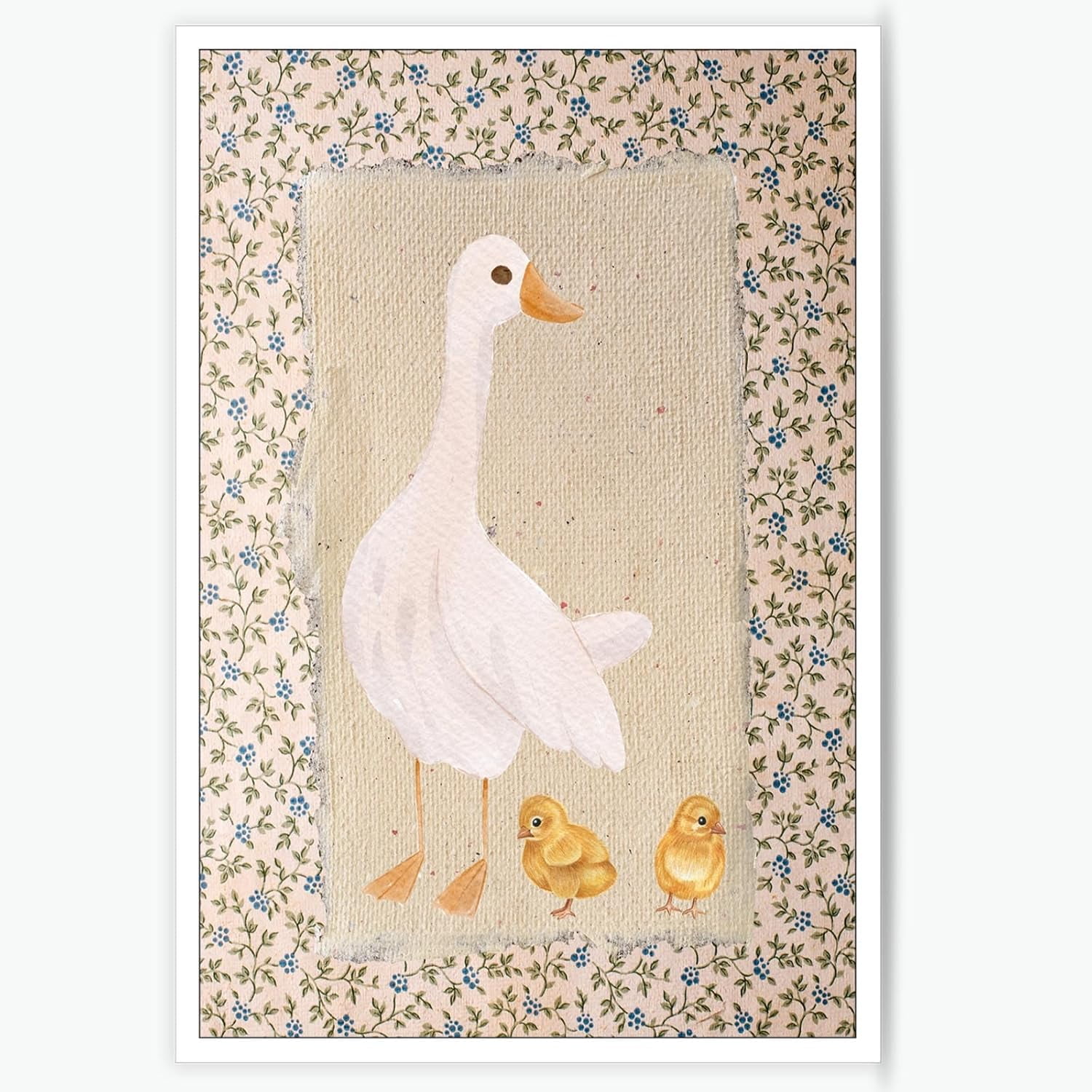 ALOUYA Vintage Mother Duck Canvas Wall Art Cute Floral Duck Poster ...