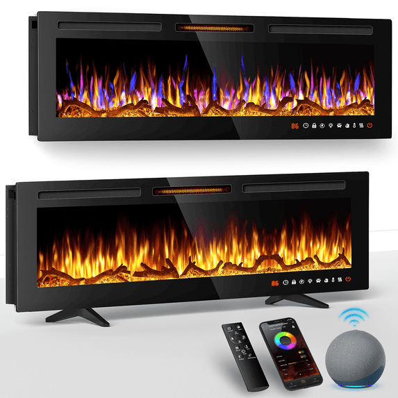 ALPACA 68'' Smart WiFi Electric Fireplace Recessed, Wall Mounted and ...