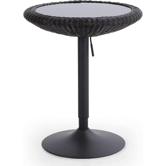 ALPHA HOME Bar Table Woven Rattan Height Pub Table Glass Desktop Round ...