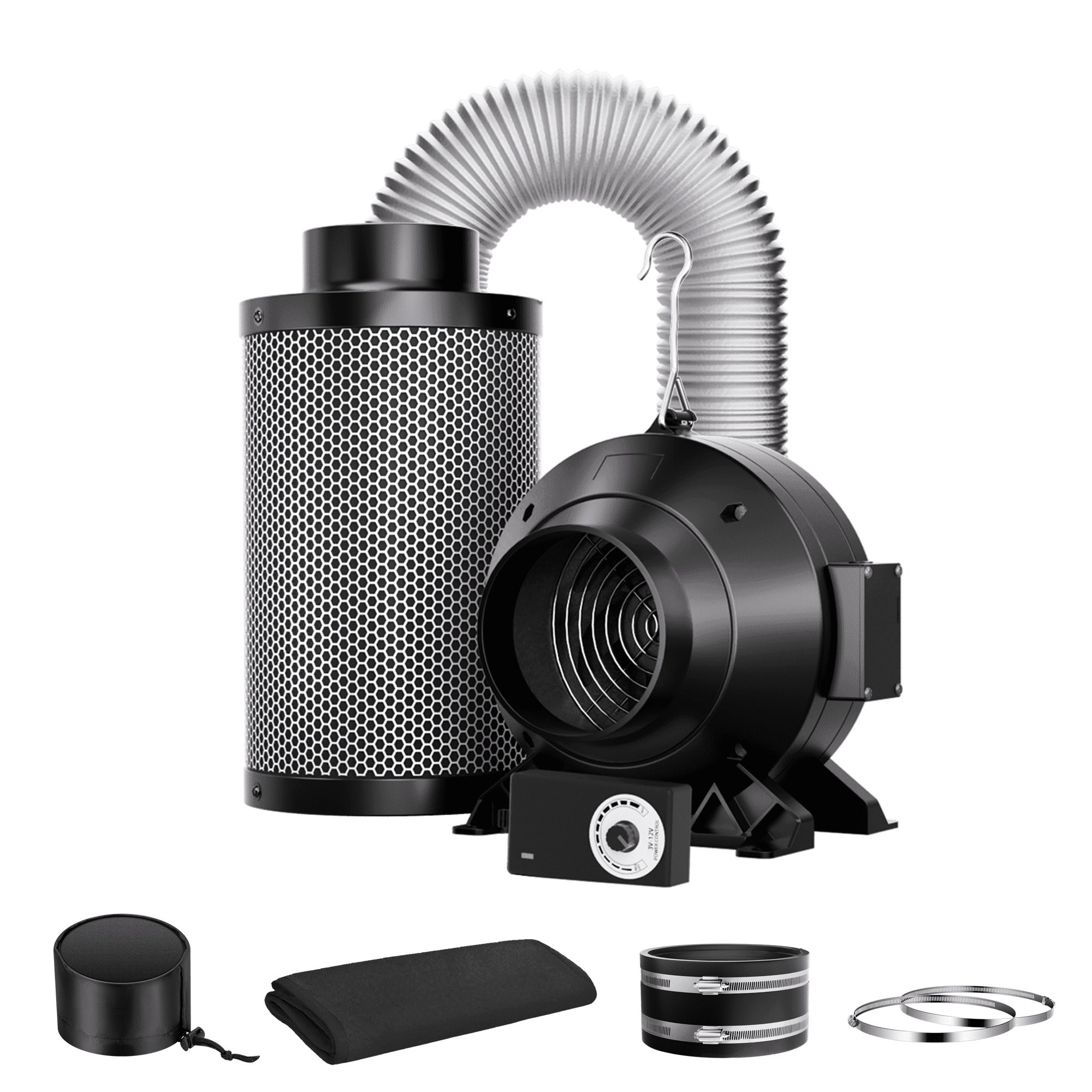 ALPHAGROW 4 Inch Inline Fan and Carbon Filter Combo, 175 CFM Quiet DC ...