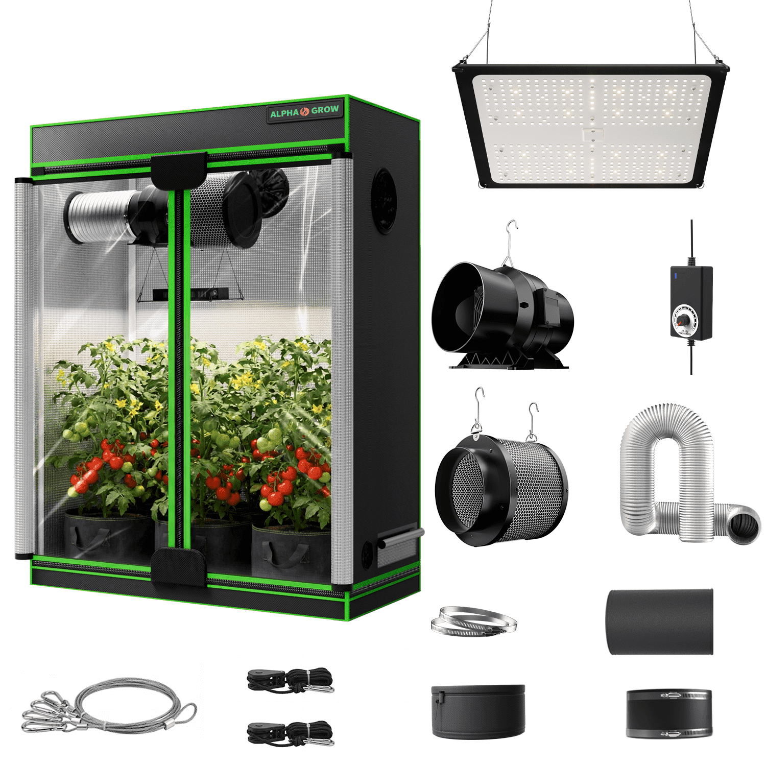 ALPHAGROW 4x2 Grow Tent Kit (48"x24"x60") with Twin Door, 6-Inch Inline ...