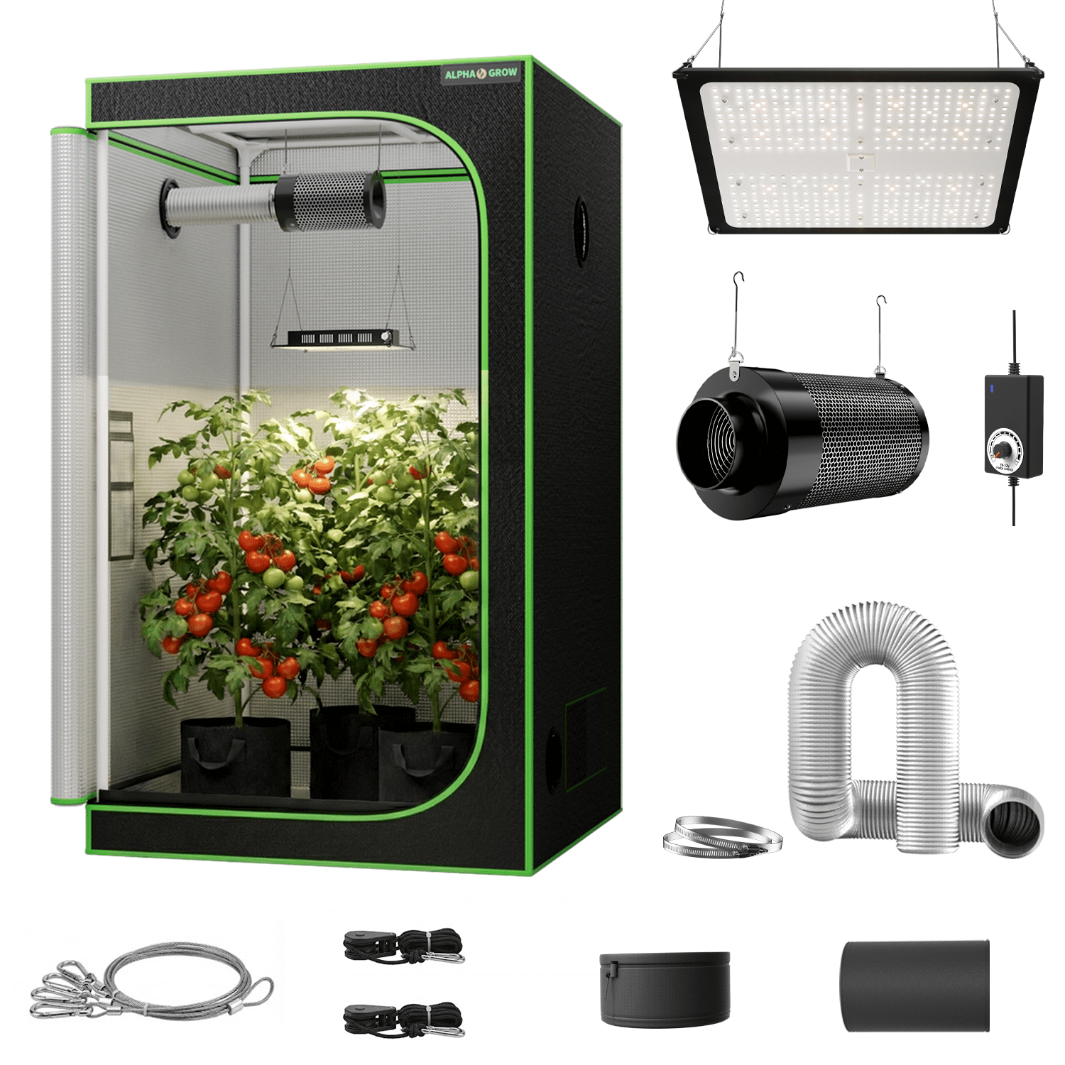 ALPHAGROW 4x4 Grow Tent Kit (48"x48"x80") with Classic D-Door, 4-Inch 2 ...