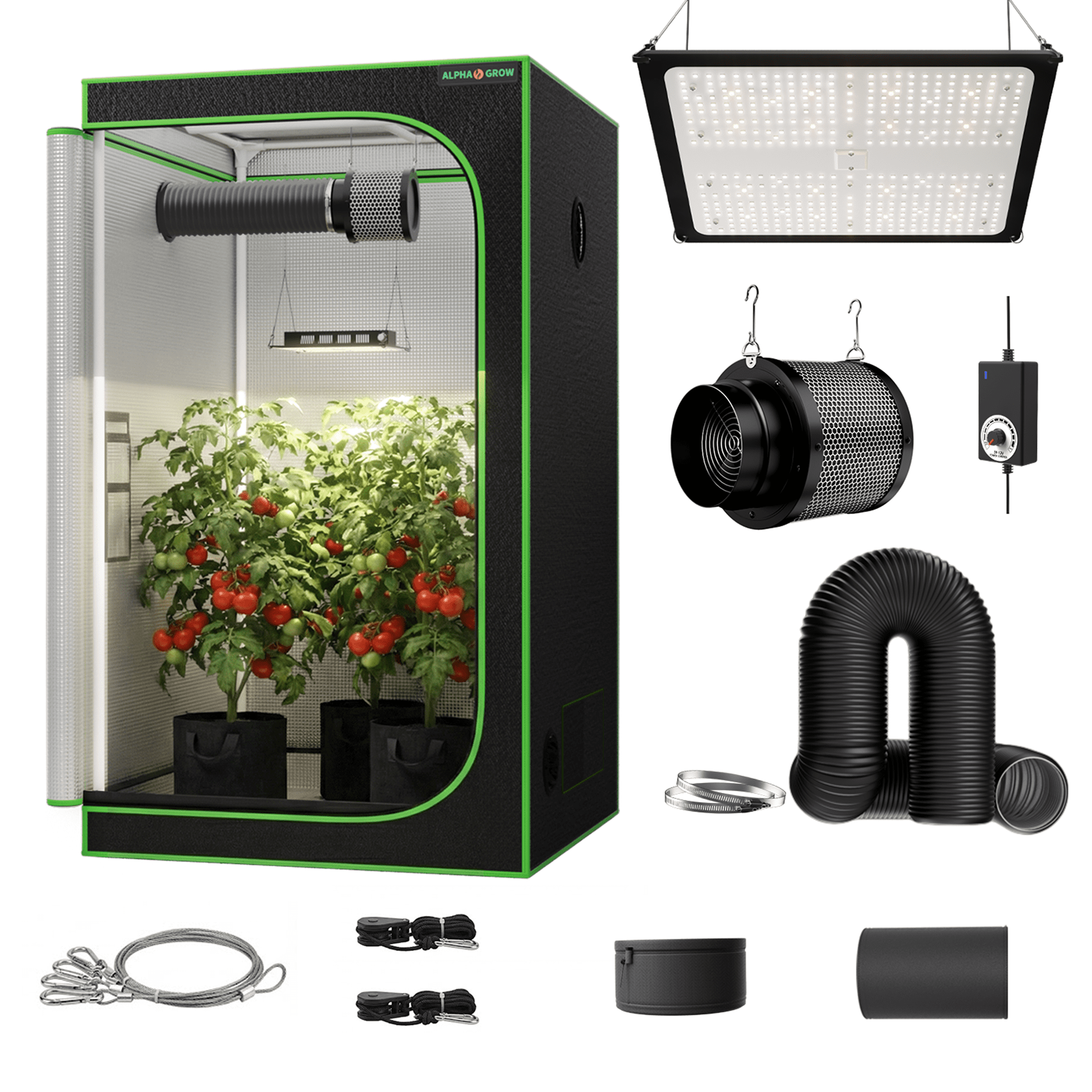 ALPHAGROW 4x4 Grow Tent Kit (48"x48"x80") with Classic D-Door, 6-Inch 2 ...