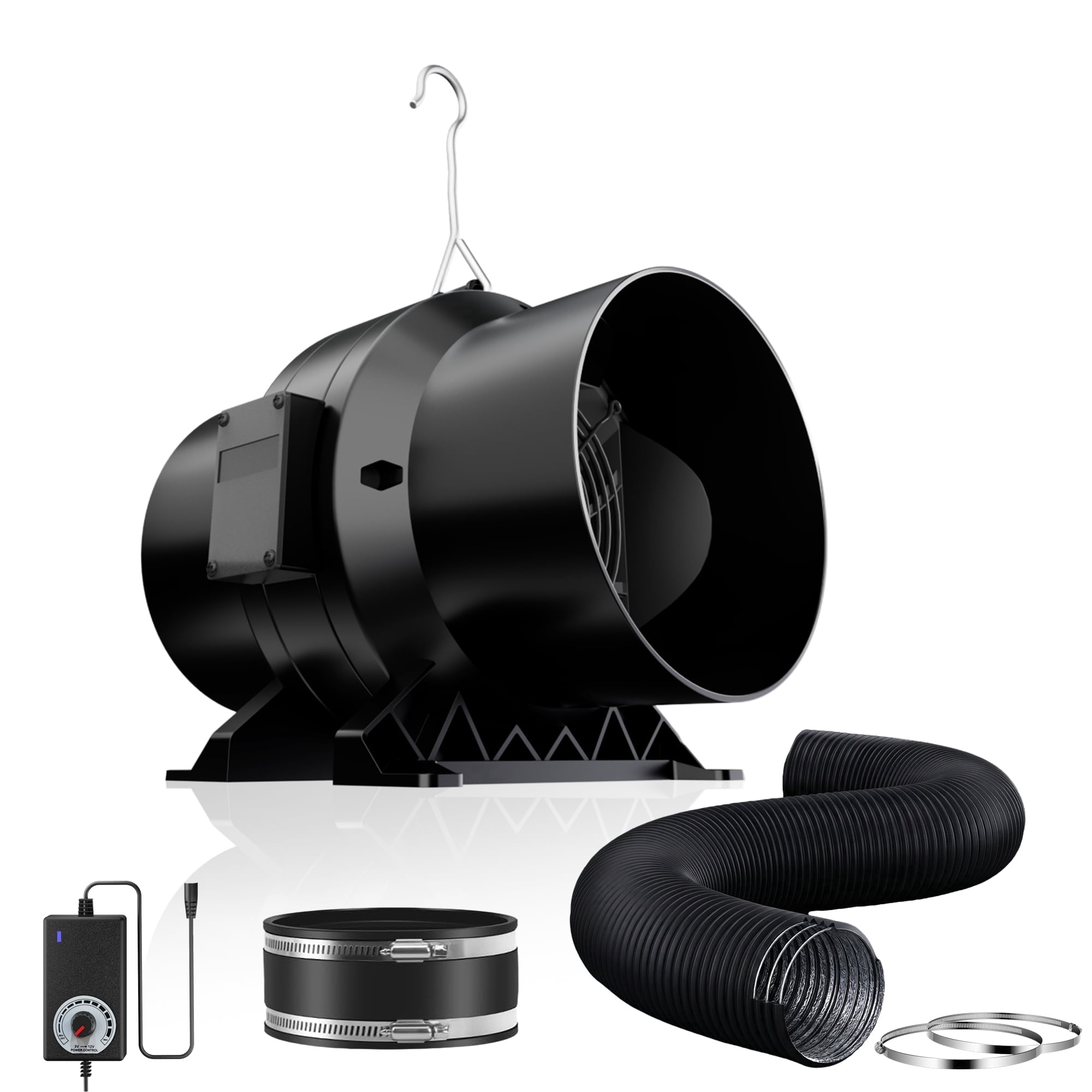 ALPHAGROW 6 Inch Inline Duct Fan with 8 FT Black PET Flexible Ducting ...