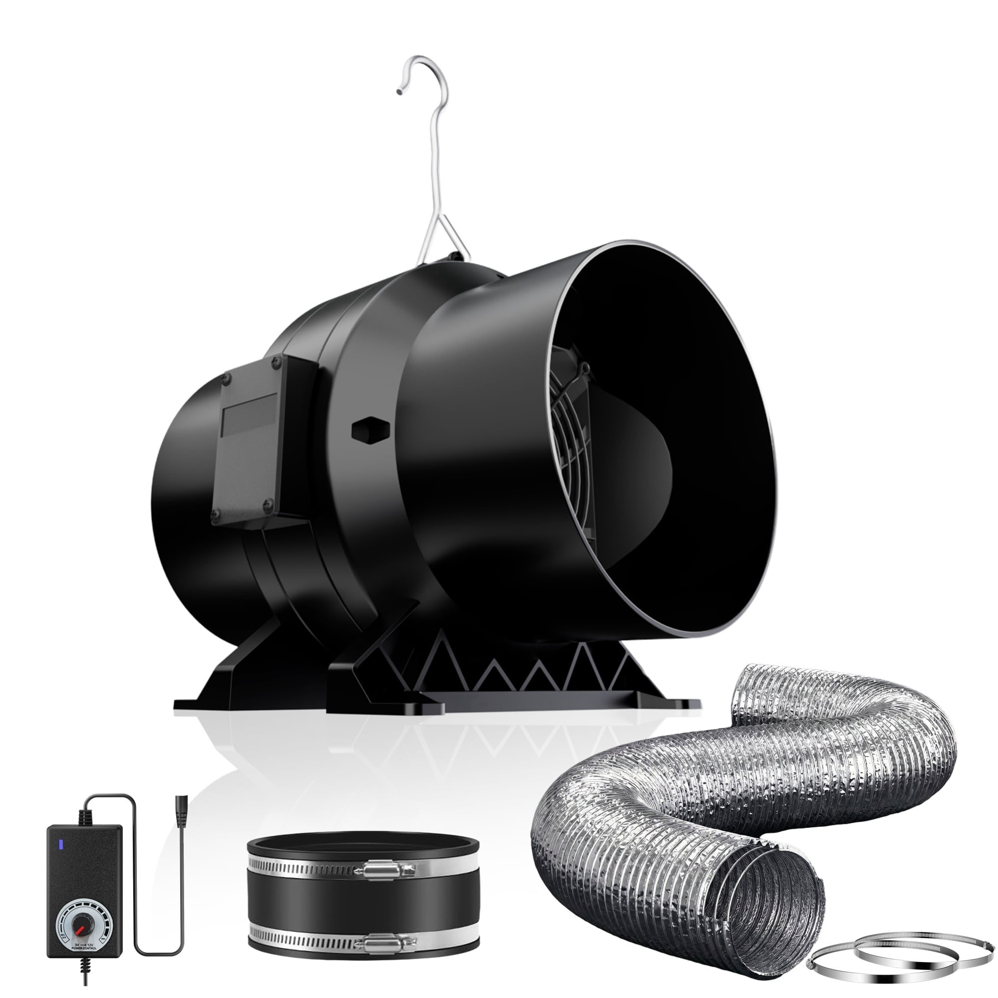 ALPHAGROW 6 Inch Inline Duct Fan with 8 FT Silver Flexible Ducting ...