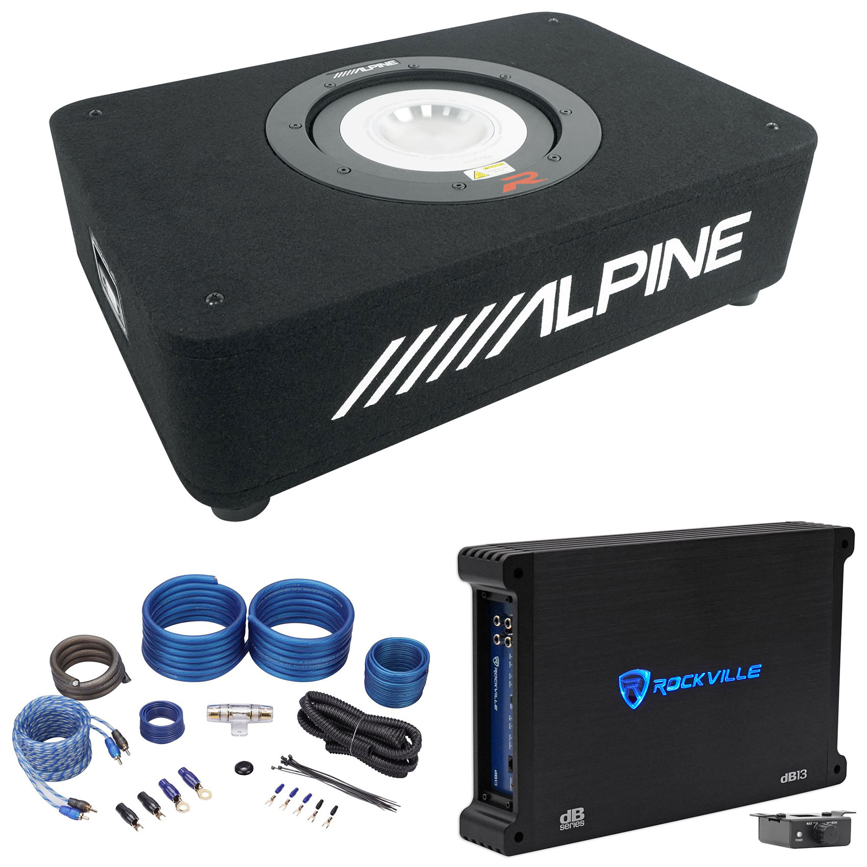 ALPINE RS-SB10 10” HALO 1800w Shallow Slim Subwoofer+Sub Box+Amplifier ...