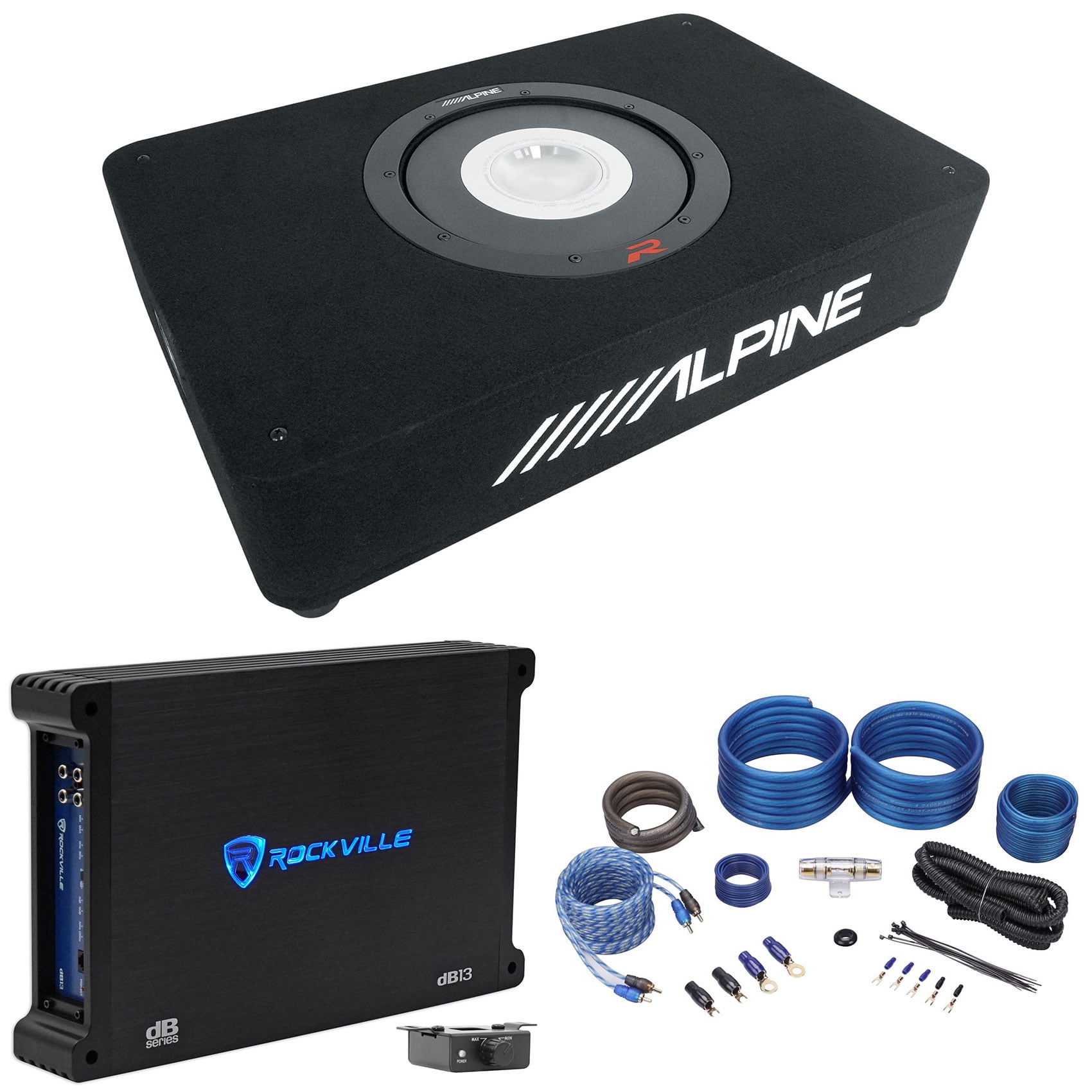 ALPINE RS-SB12 12” HALO 1800w Shallow Slim Subwoofer+Sub Box+Amplifier ...