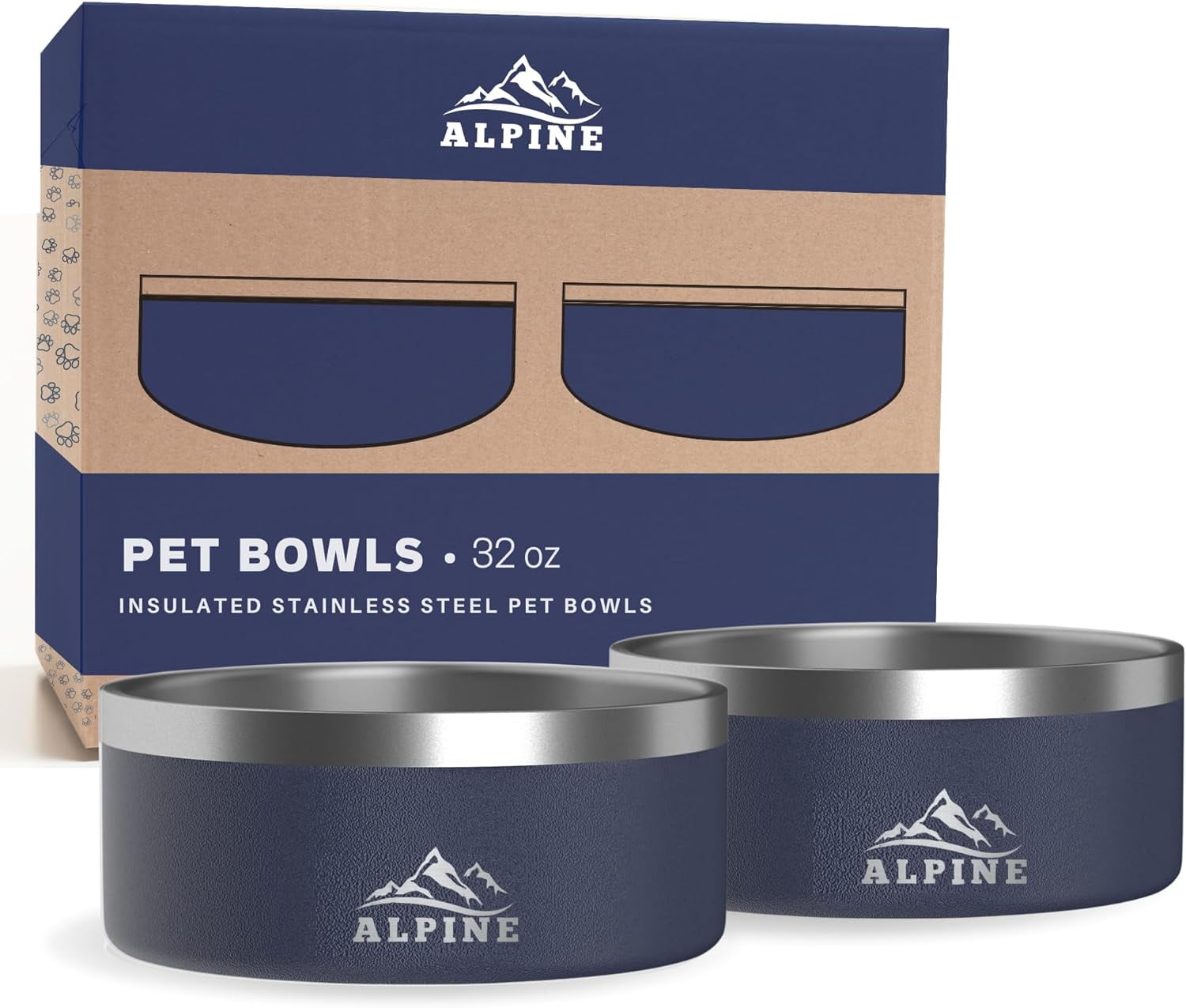 ALPINE Set of 2 Stainless Steel Dog Bowls, Non Slip, Metal Pet Bowl for ...