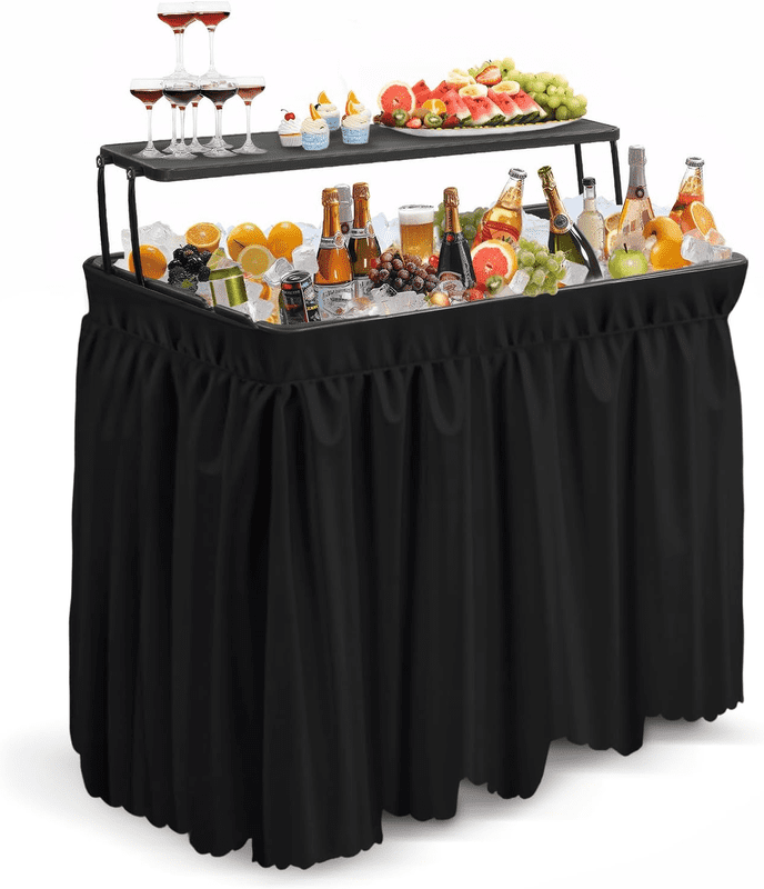 ALPULON 4Ft Folding lce Cooler Table with Drain, Two-Tier Portable ...