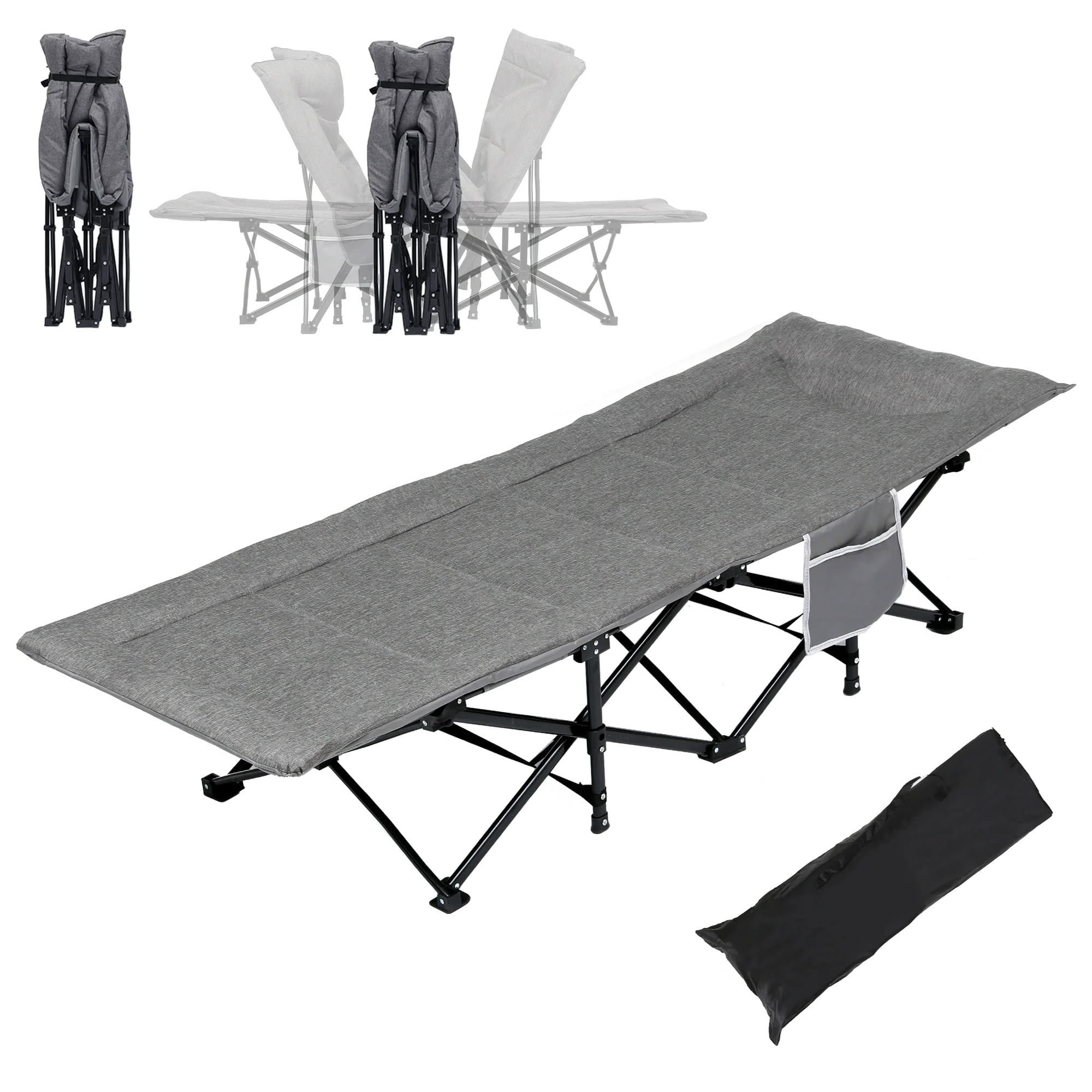 ALPULON Folding Camping Cot with Mat for Outdoor, Heavy Duty folding ...