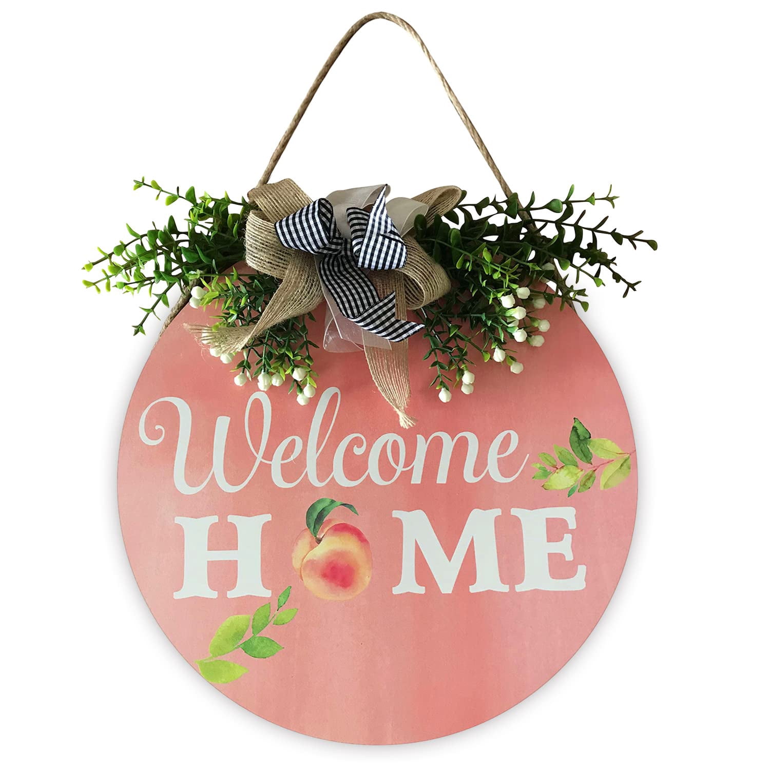 ALREAR Peach Welcome Sign Front Door ATT1Decor Home Round Wood Signs ...