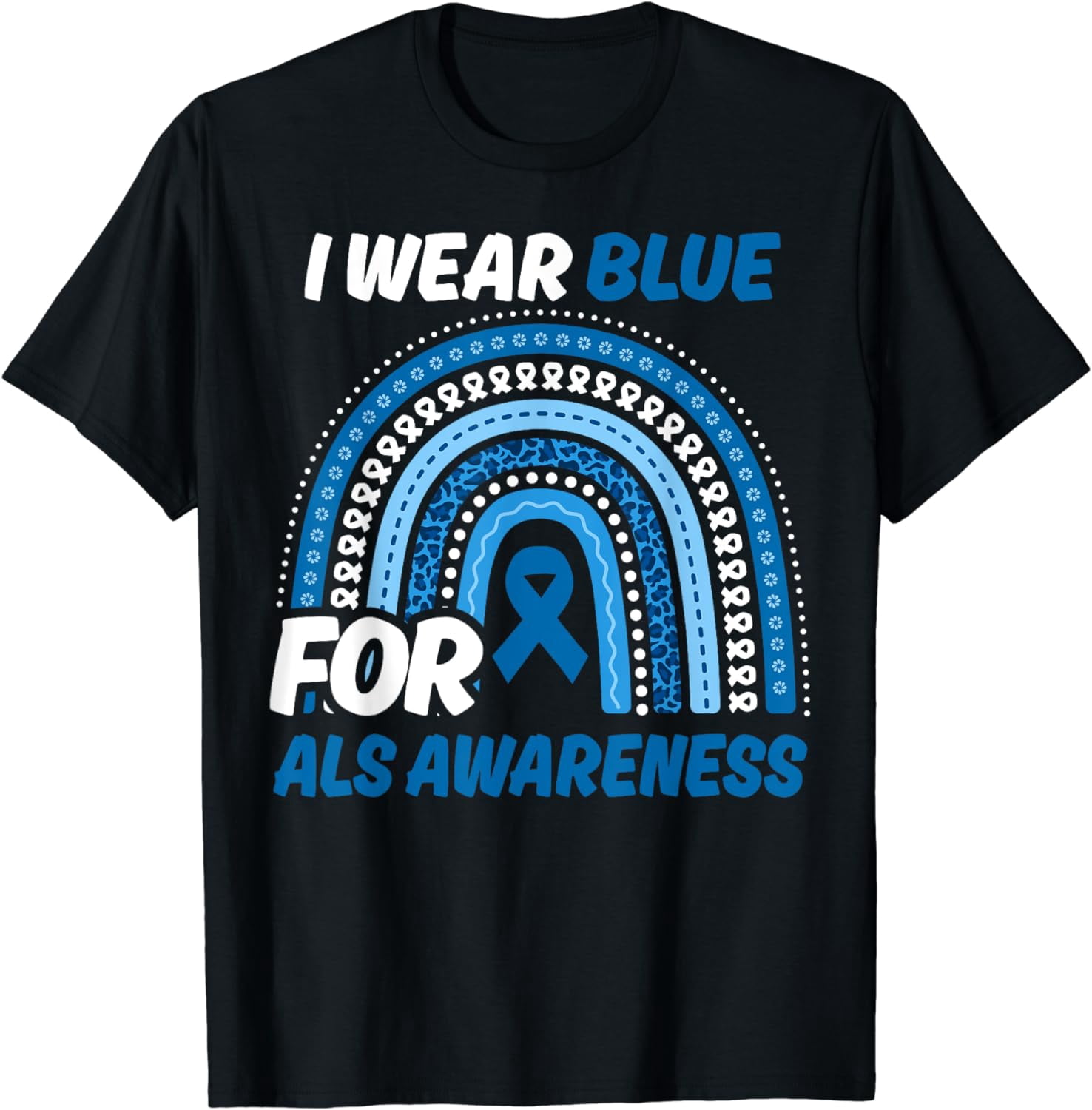 ALS Awareness Month Blue Ribbon Rainbow Cotton T-Shirt - Walmart.com