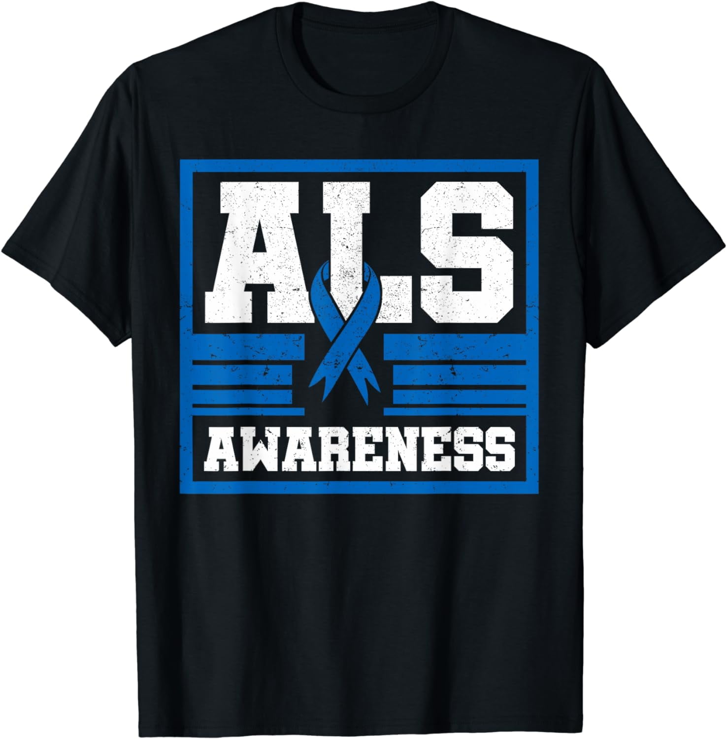 ALS Awareness Patient Support Gift Blue Ribbon Recovery T-Shirt ...