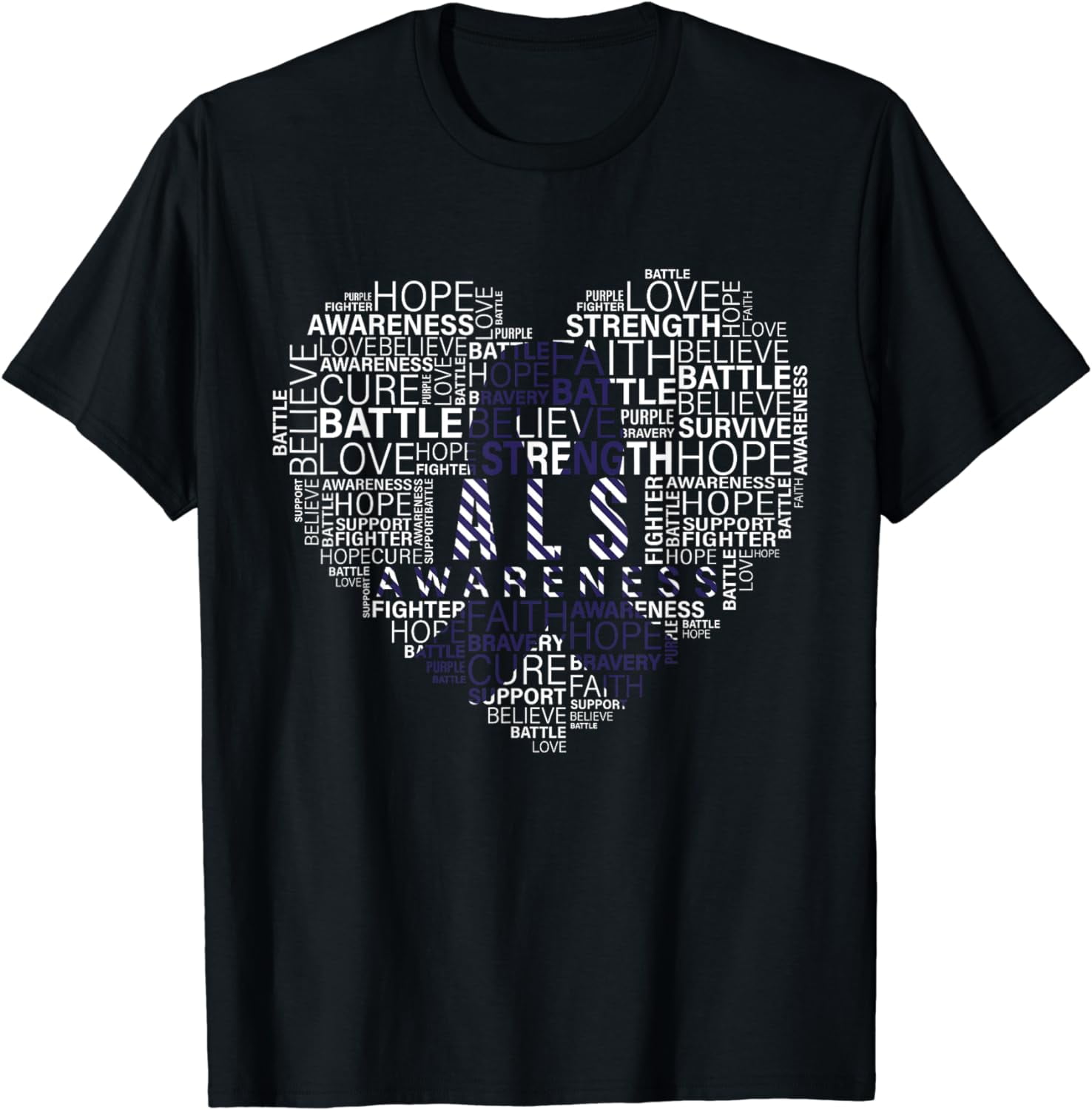 ALS awareness words cloud heart support proud ALS warrior T-Shirt ...