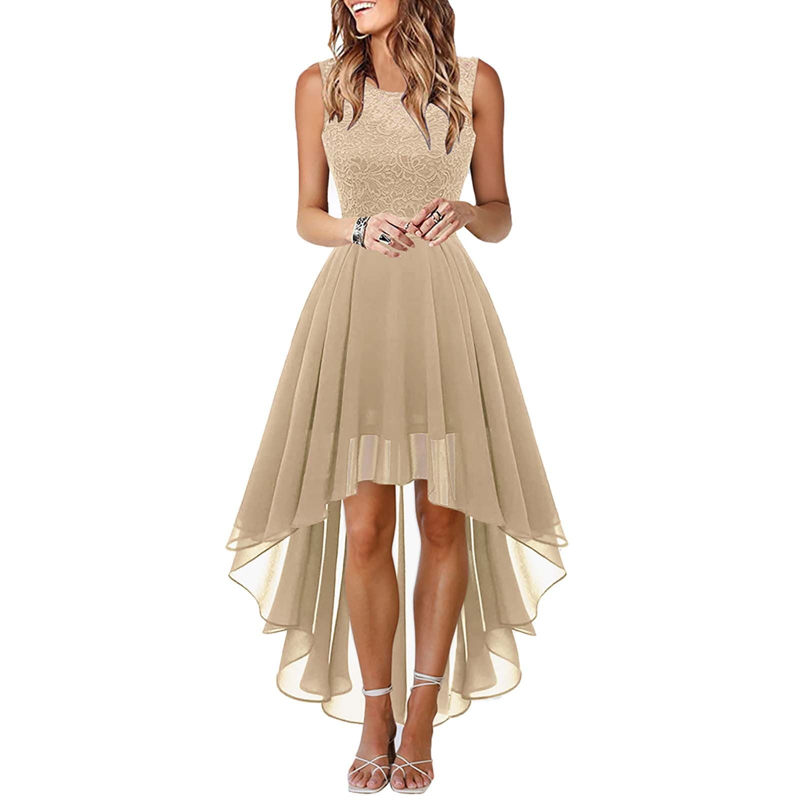 Alsliao Womens Vintage Floral Lace Chiffon Sleeveless Hi Lo Cocktail