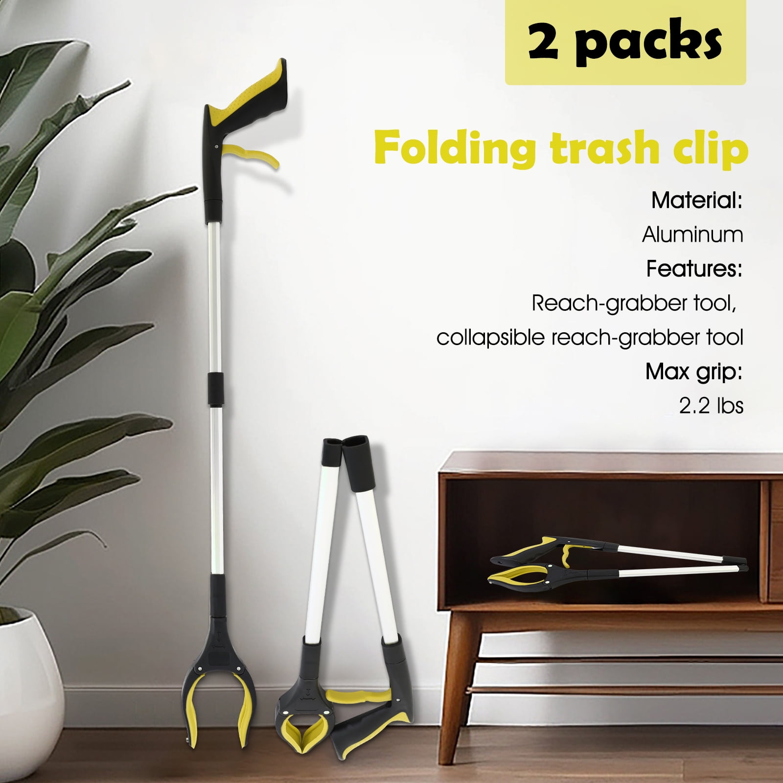 ALSO GO 2PK 32" Reacher Grabber Tool,Foldable Trash Claw Grabber ...