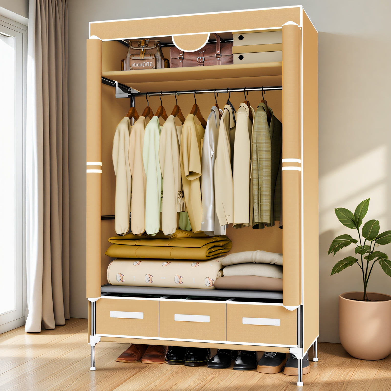 Simple & Portable Non-Woven Fabric Wardrobe, with Hanging Space for ...