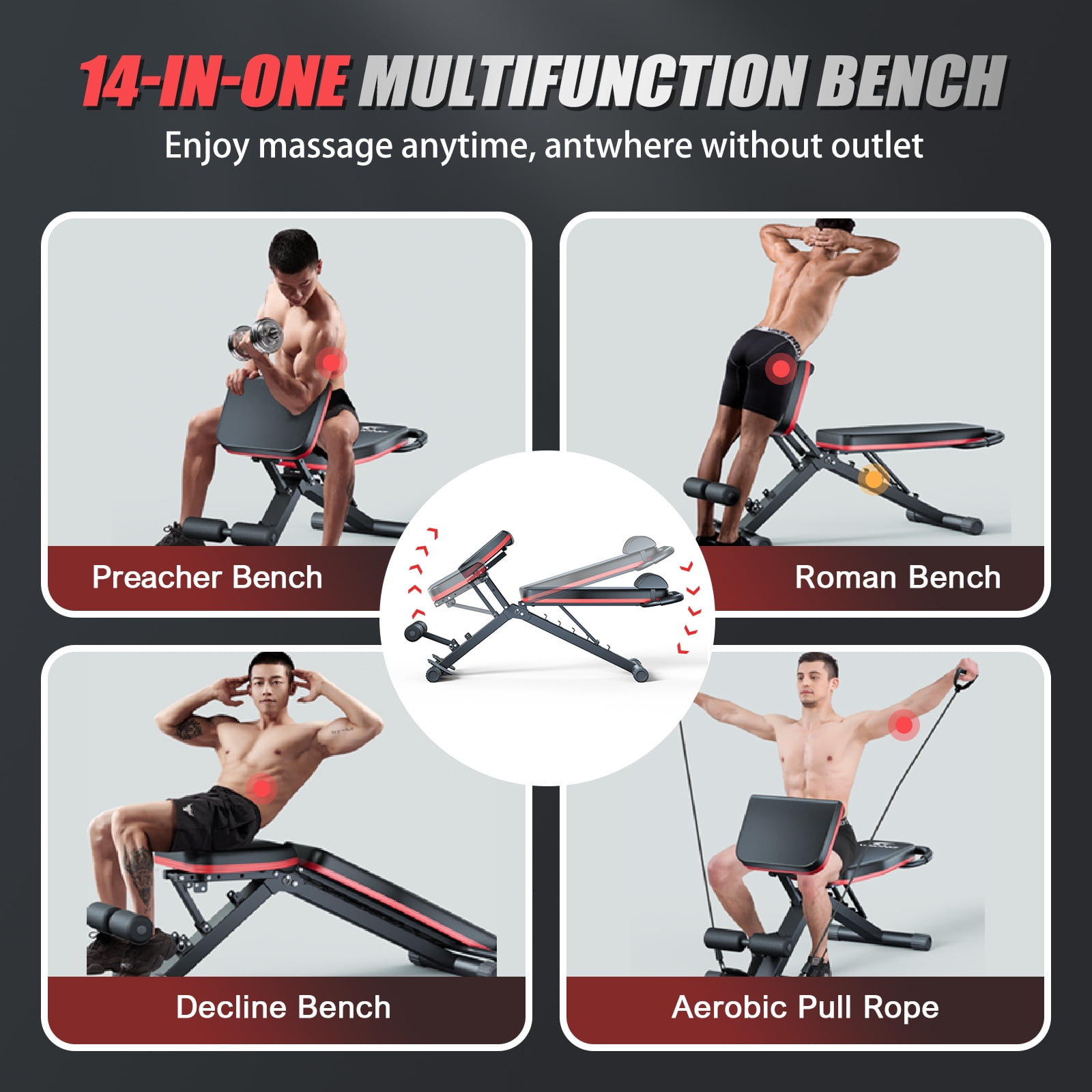 ALSO GO Adjustable Weight Bench 1000lbs, Foldable Workout Bench Set ...