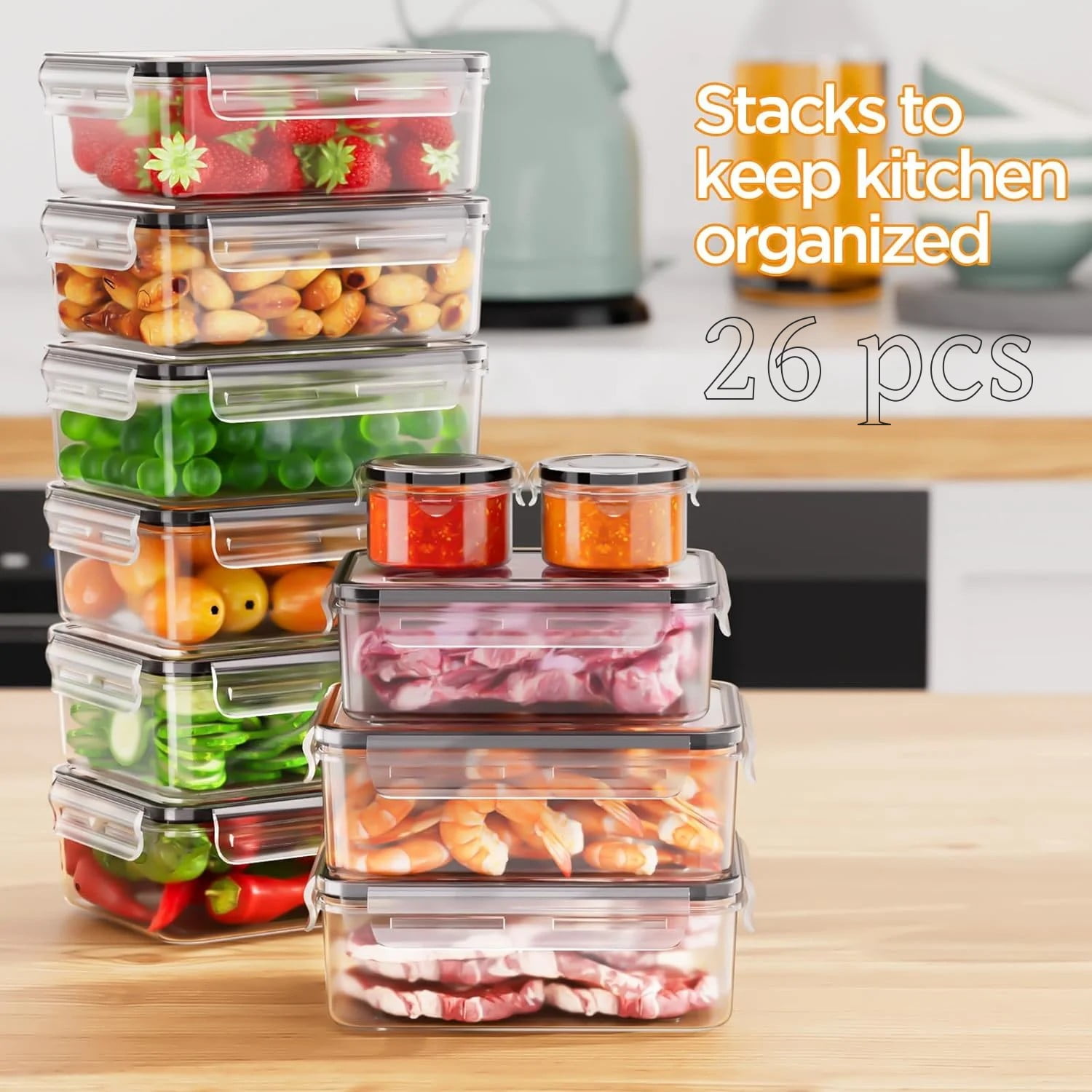 ALSO GO Food Storage Containers with Lids, 26 Piece Leak Proof Clear ...