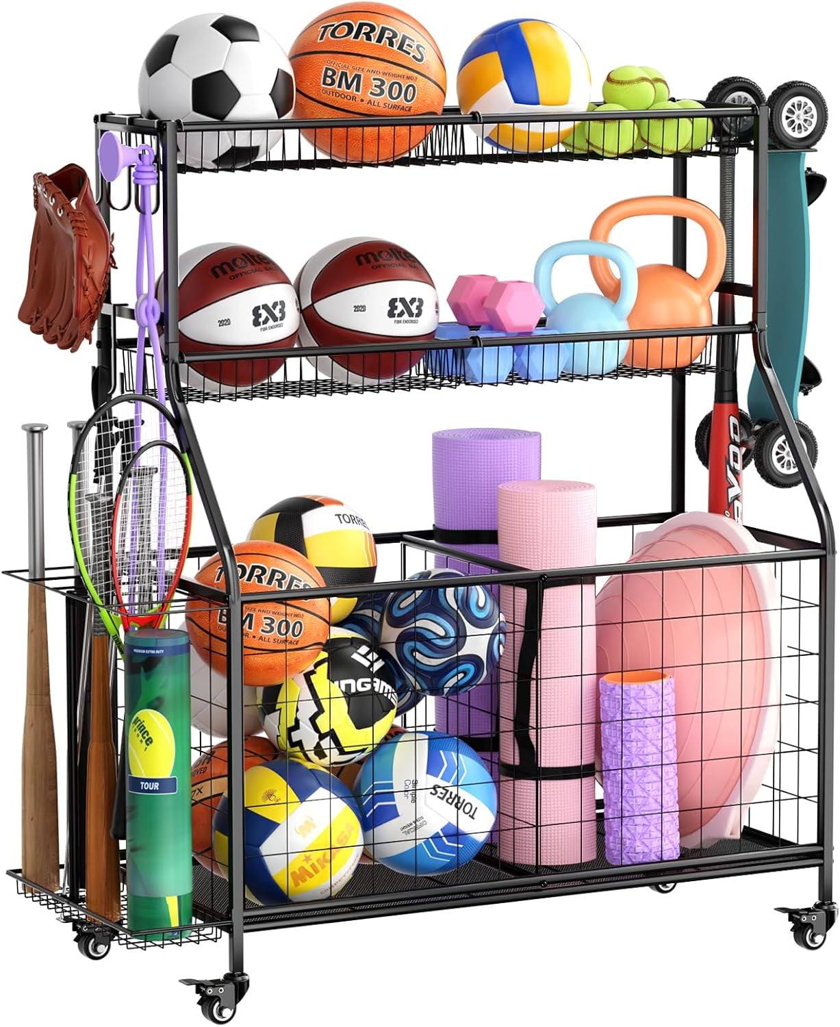 RICAN Garage Sports Equipment Organizer, Ball Storage Rack, Sports Gear ...