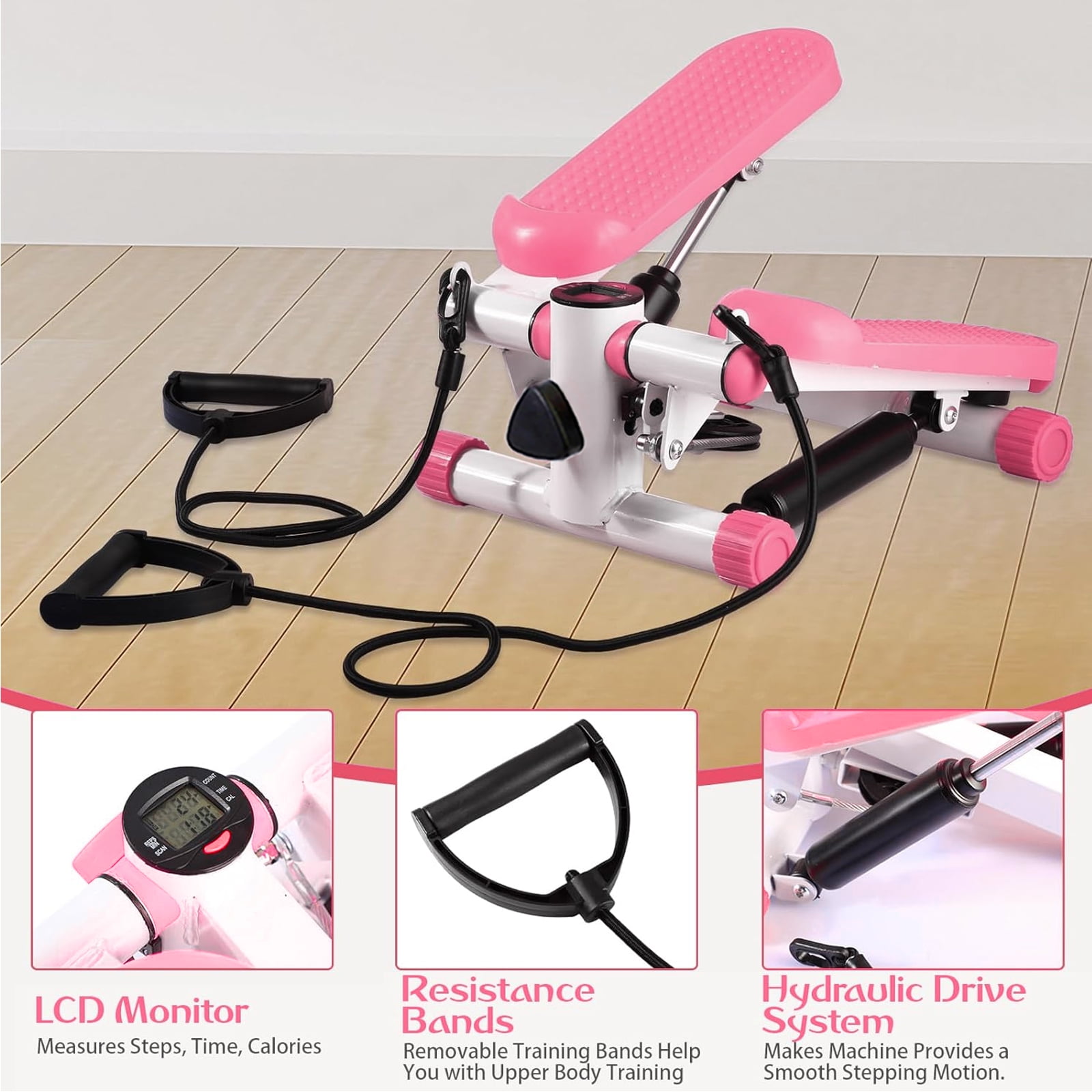 ALSO GO Mini Stepper Stair Stepper with Resistance Bands, Under Desk ...