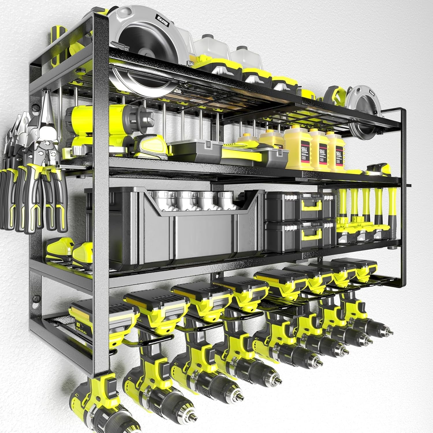 CATGOOD Power Tool Organizer, 8 Drill Holder Wall Mount, 4 Layer Heavy Duty Metal Tool Storage ...