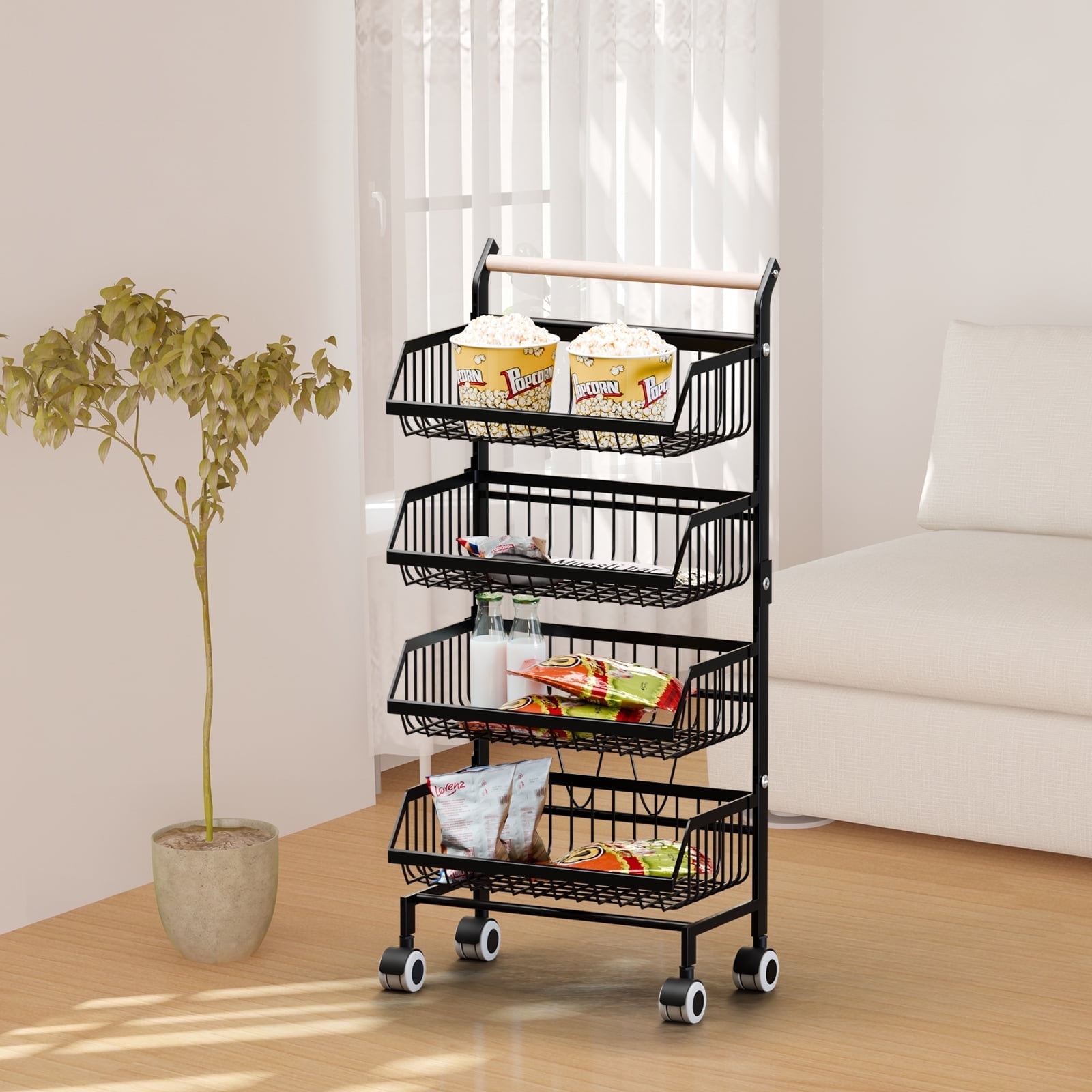 Rolling Cart on Wheels, 4-Tier Detachable Kitchen Storage Cart, Kitchen ...